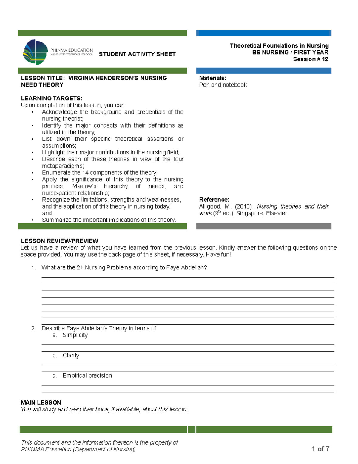 Session #12 SAS - TFN - lecture sas or module - STUDENT ACTIVITY SHEET ...