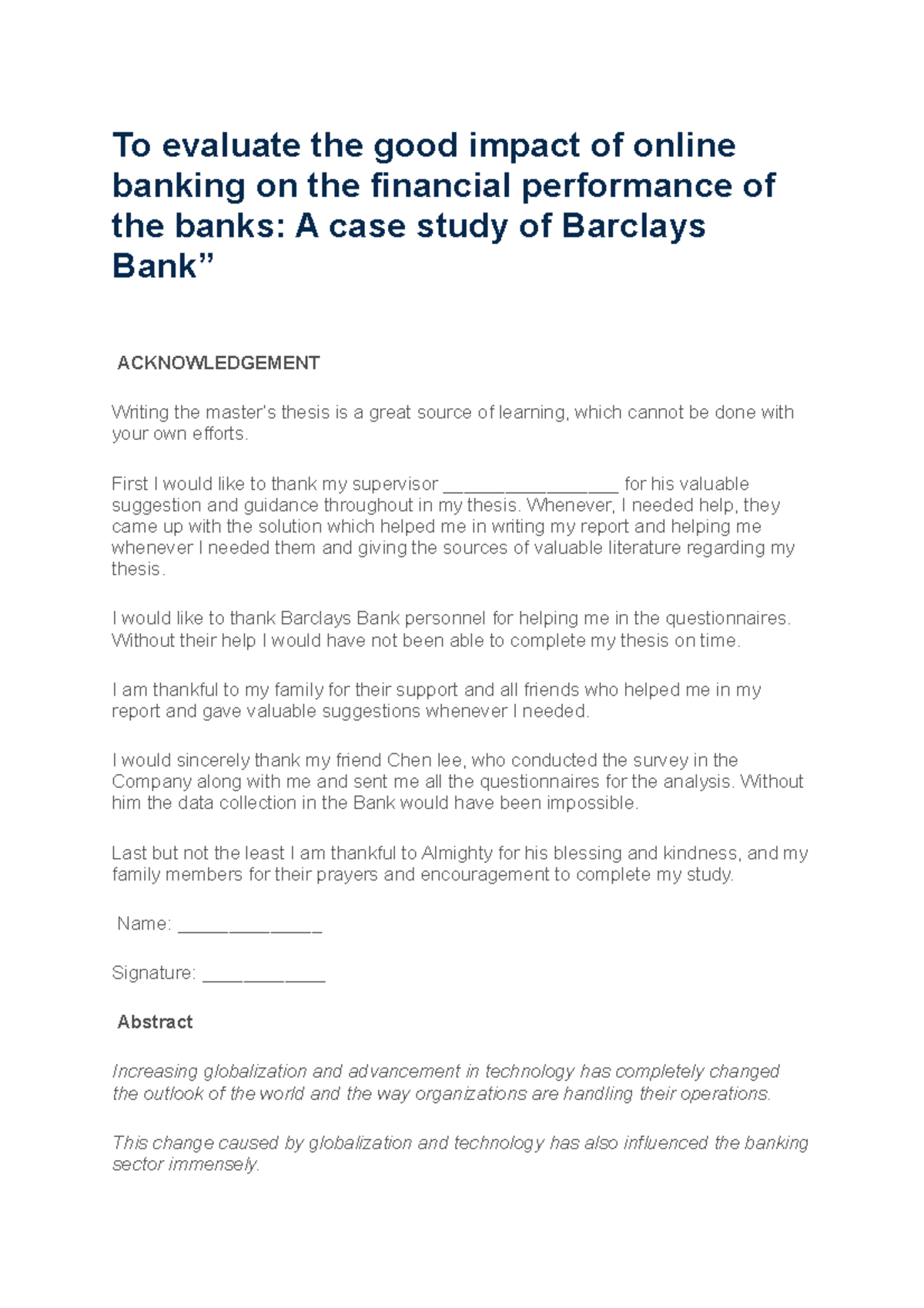 Banking on the financial performance of the banks - To evaluate the ...