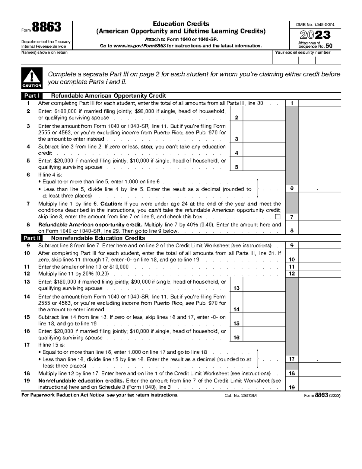2023 Form 8863 - tax 2 - Form 8863 Department of the Treasury Internal ...