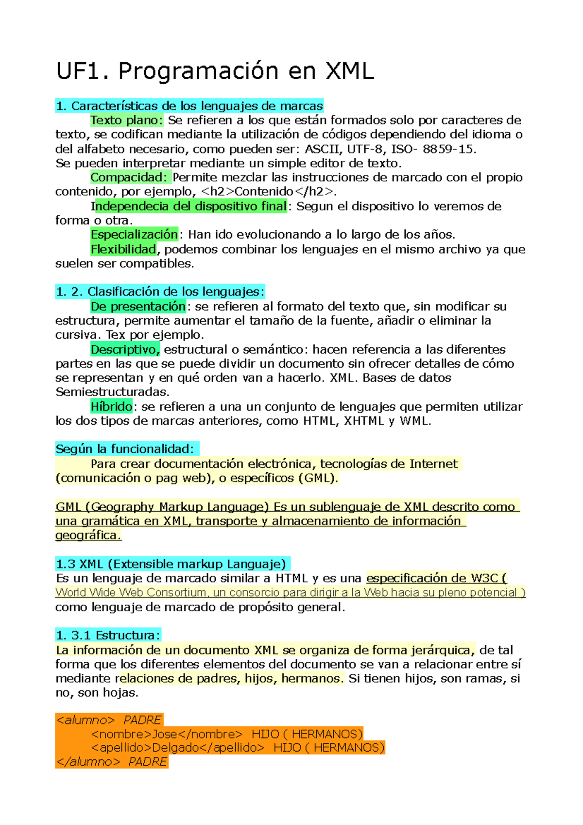 Resumen Lenguaje de marcas - UF1. Programación en XML Características ...