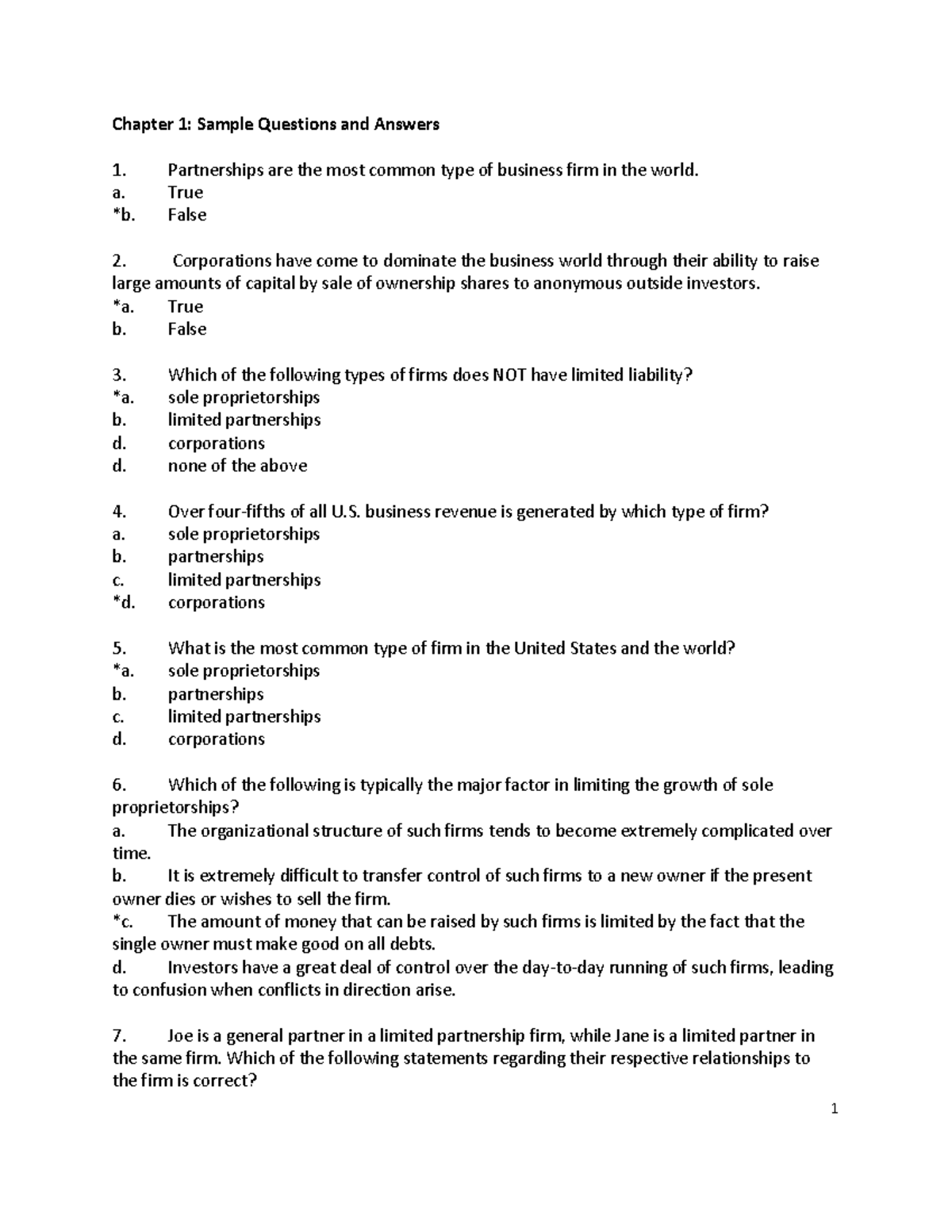 Chapter 1 sample questions and answers - Chapter 1: Sample Questions ...