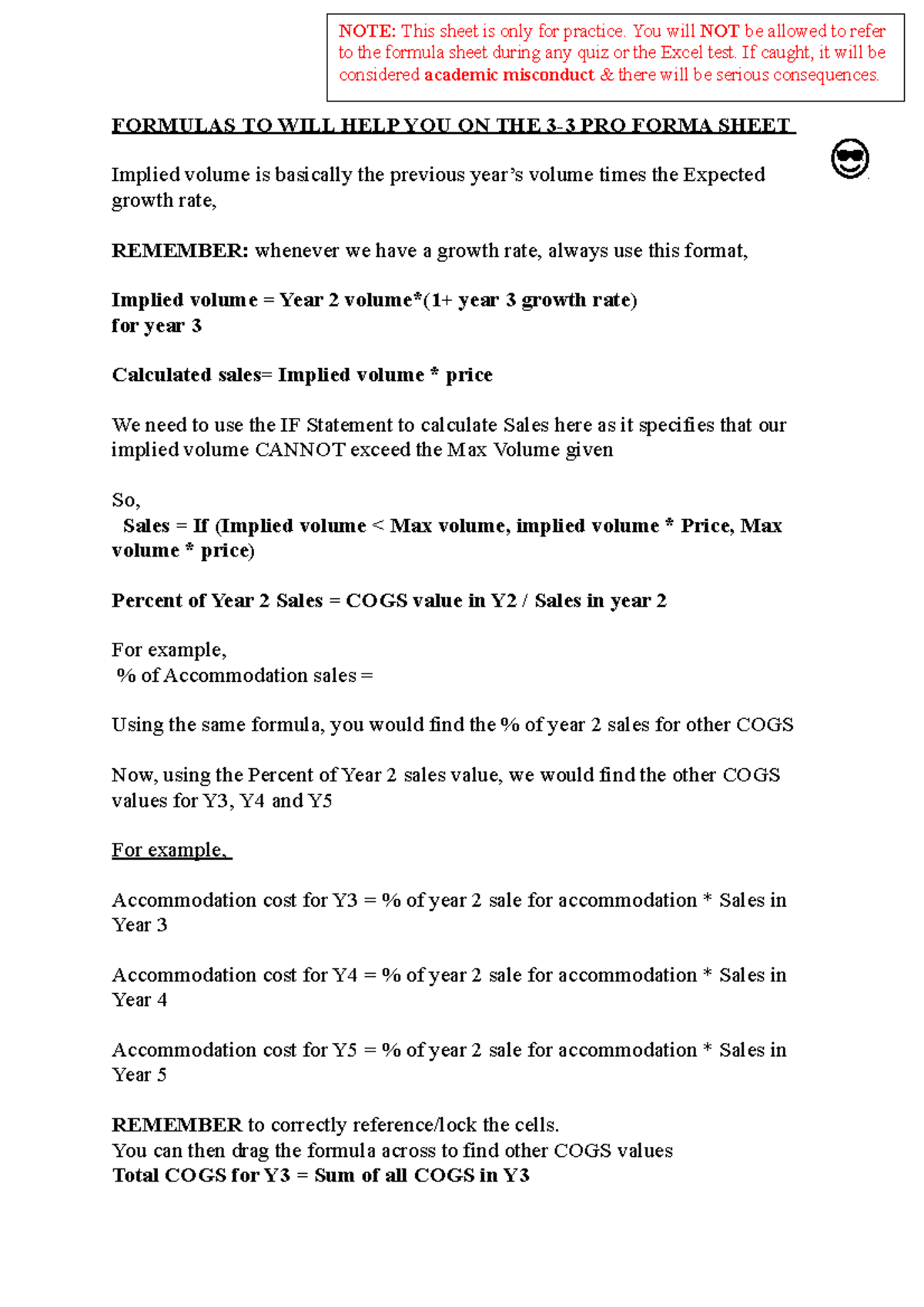 Module 3-3 Pro-Forma Formula Sheet - FORMULAS TO WILL HELP YOU ON THE 3 ...
