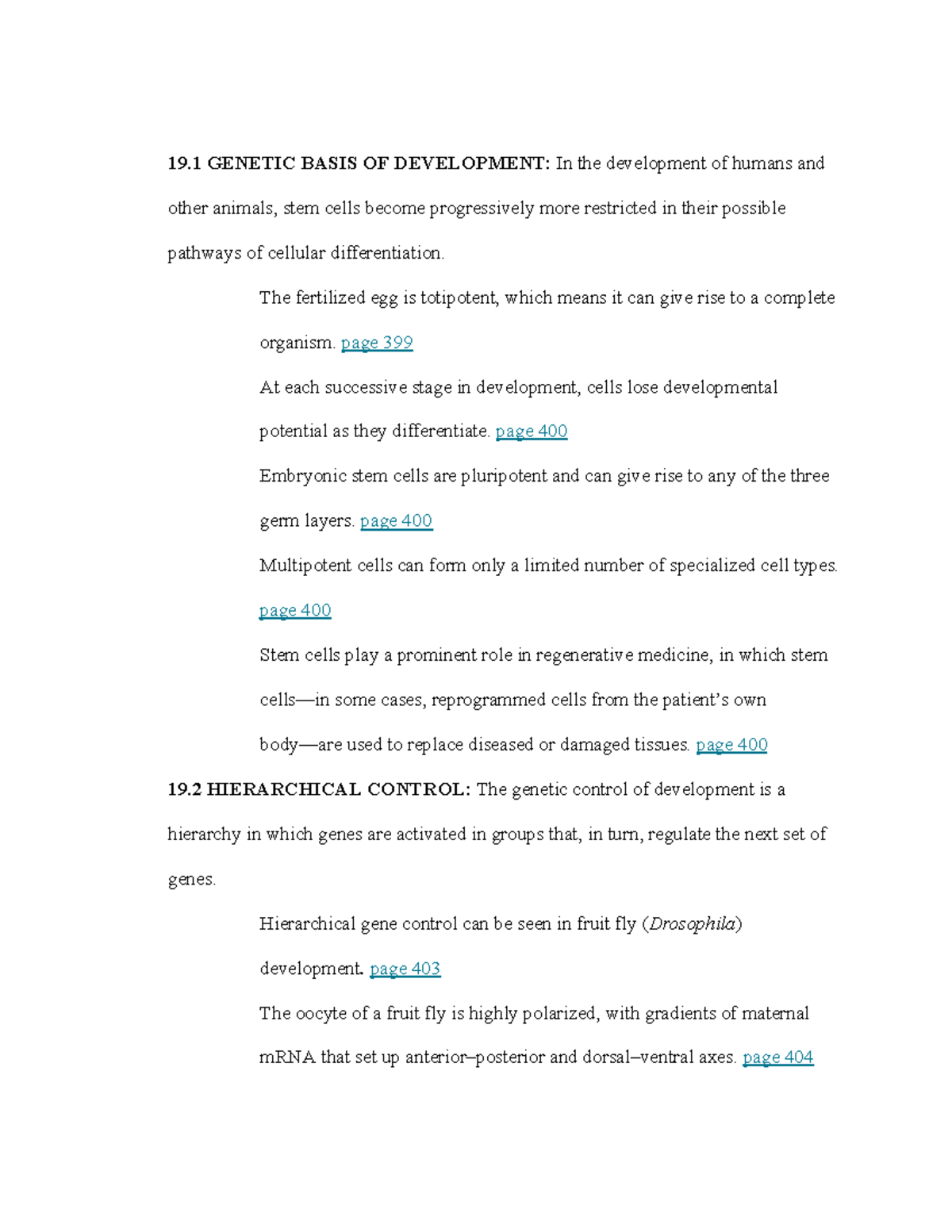 Chapter 19 Summary - 19 GENETIC BASIS OF DEVELOPMENT: In the ...