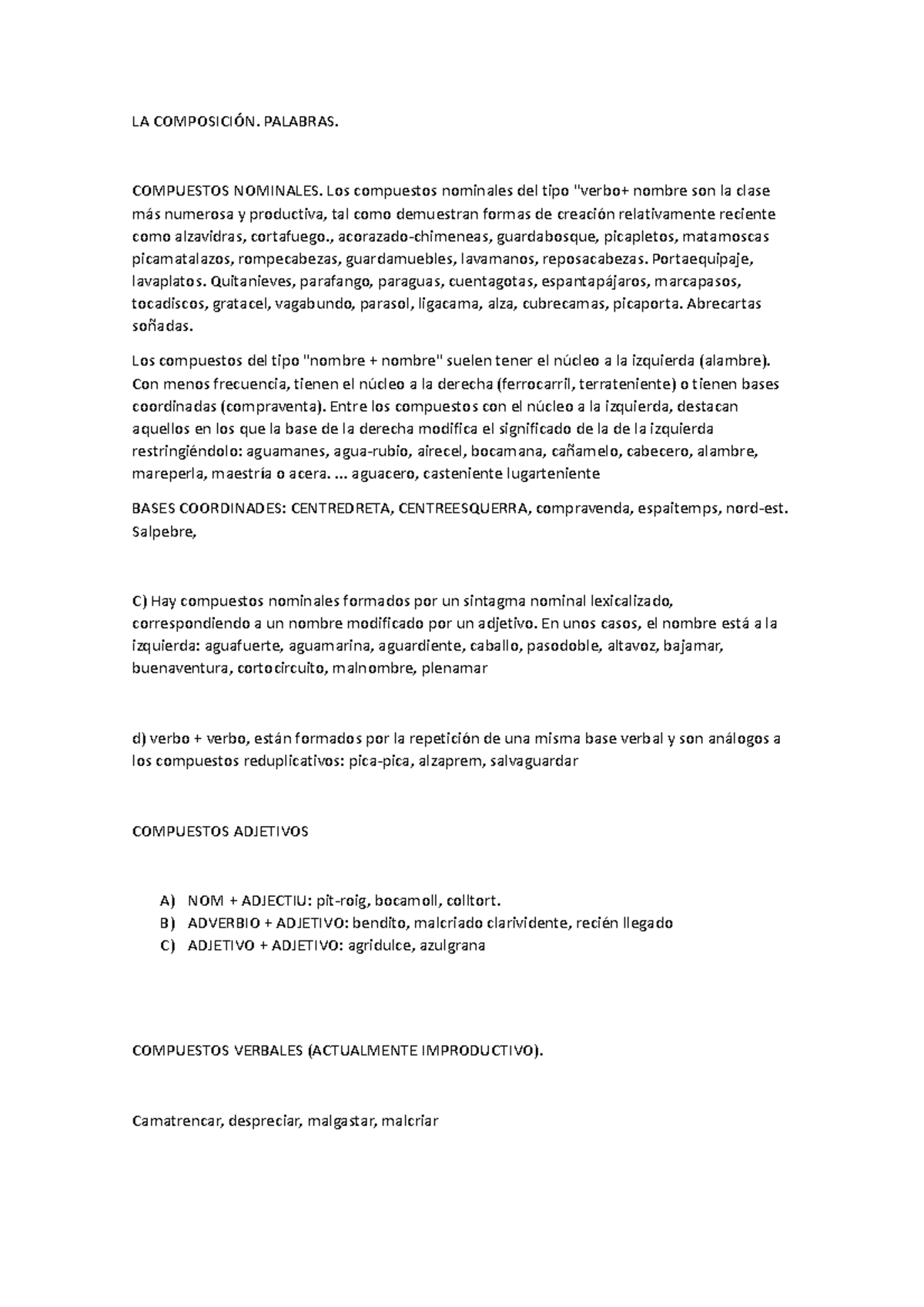 LA Composició - Español - LA COMPOSICIÓN. PALABRAS. COMPUESTOS ...