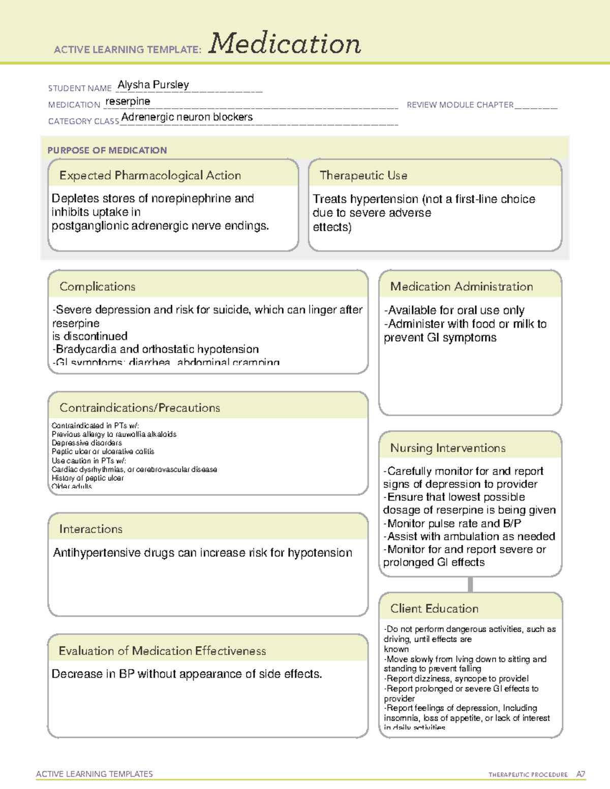 Cardiac Drugs-reserpine - ACTIVE LEARNING TEMPLATES THERAPEUTIC ...