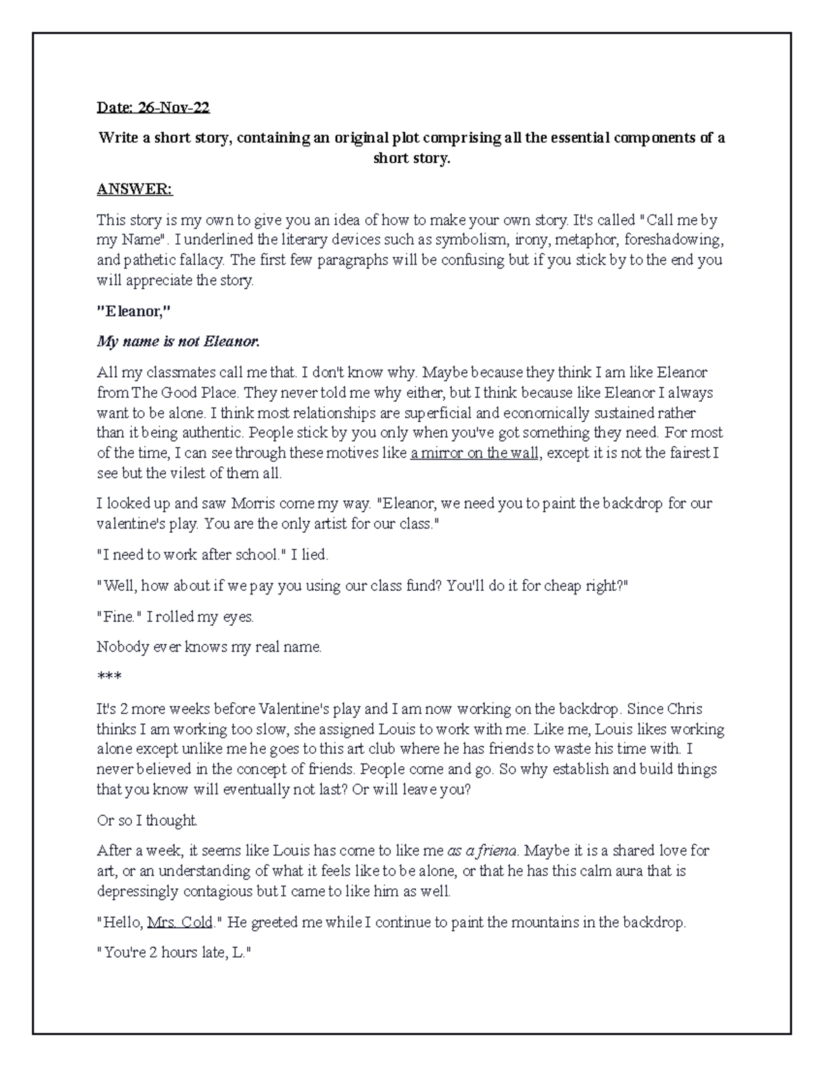 Assignment 22 - phy - Date: 26-Nov- Write a short story, containing an ...