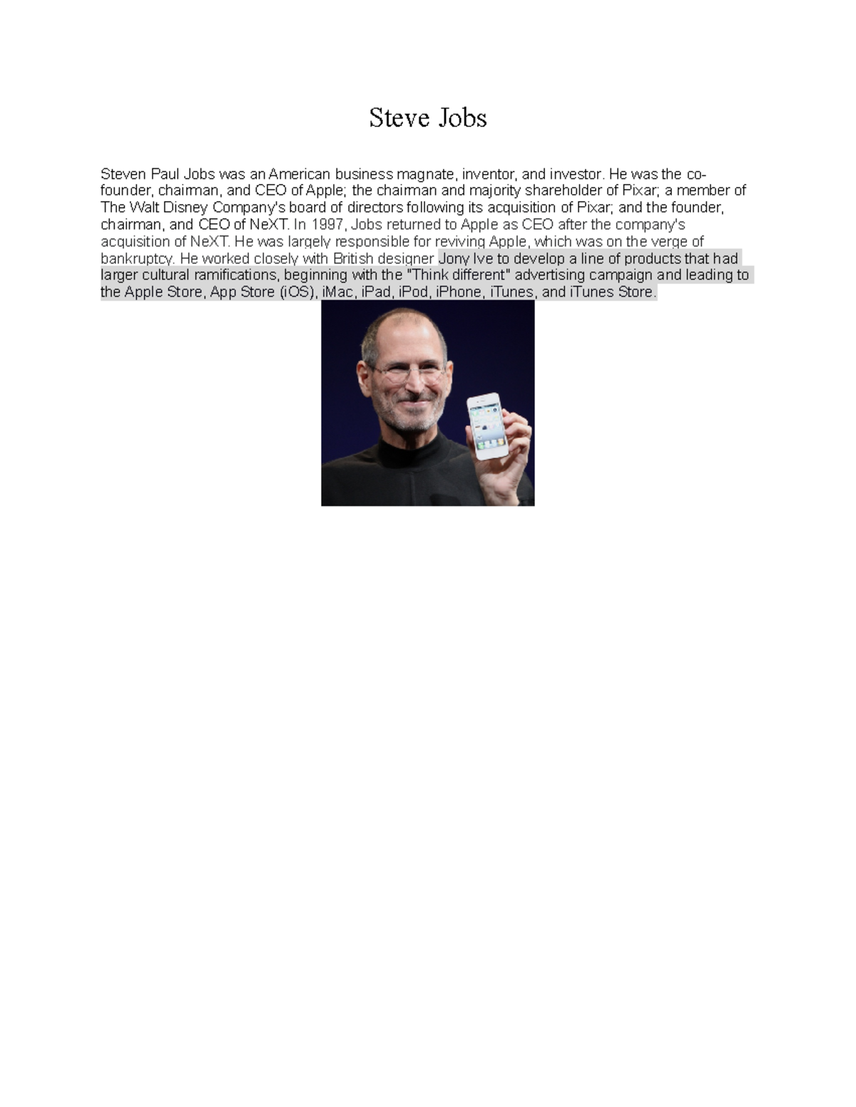 F108 Steve Jobs - Steve Jobs Steven Paul Jobs was an American business ...