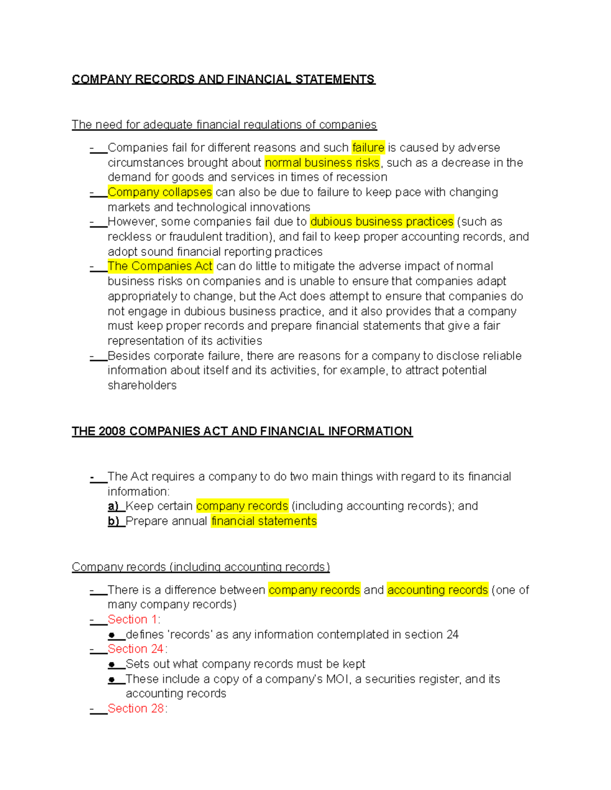 Company Records AND Financial Statements unit 7 - COMPANY RECORDS AND ...