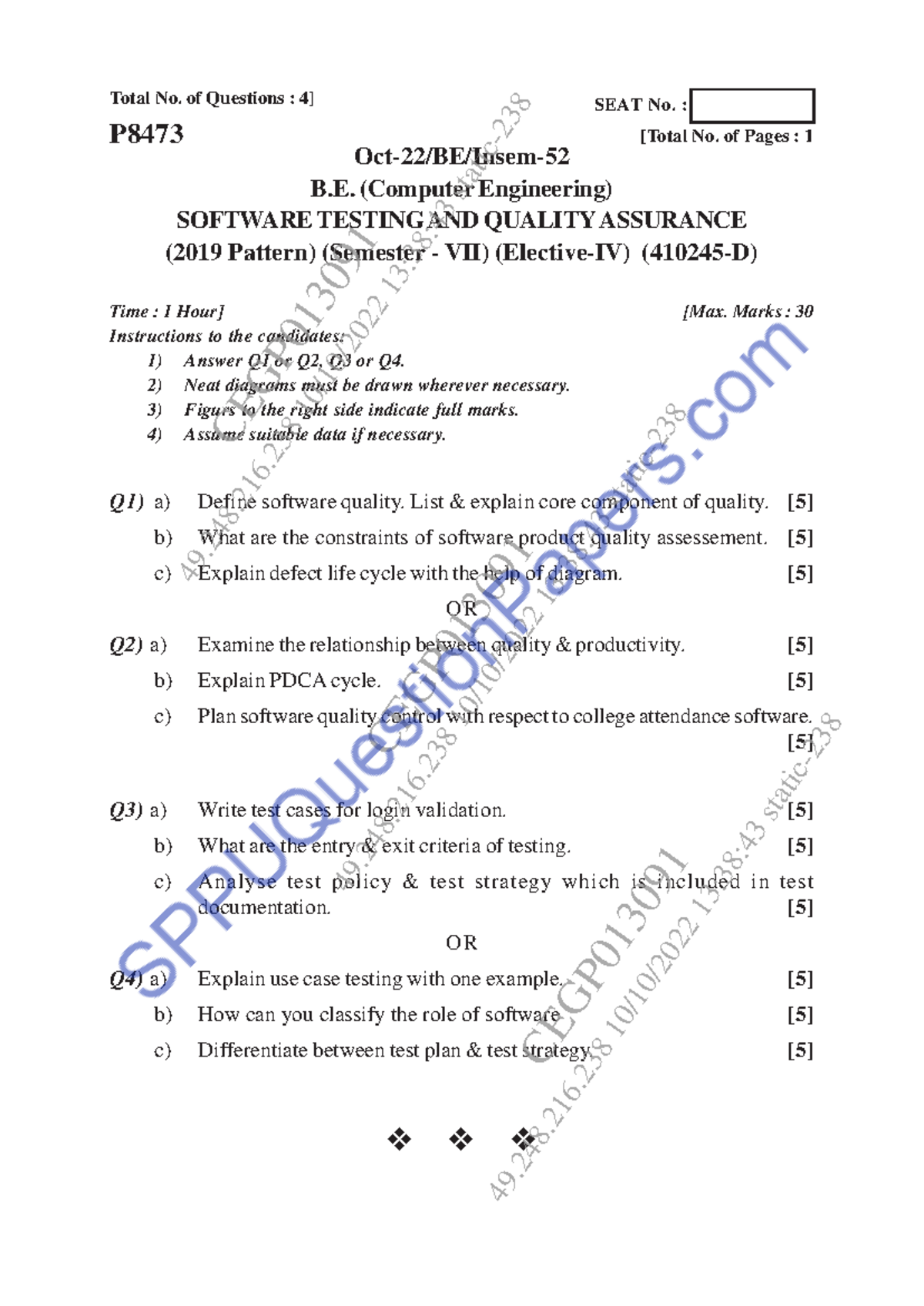 Stqa Insem Total No Of Questions 4 Oct 22beinsem B Computer Engineering Software