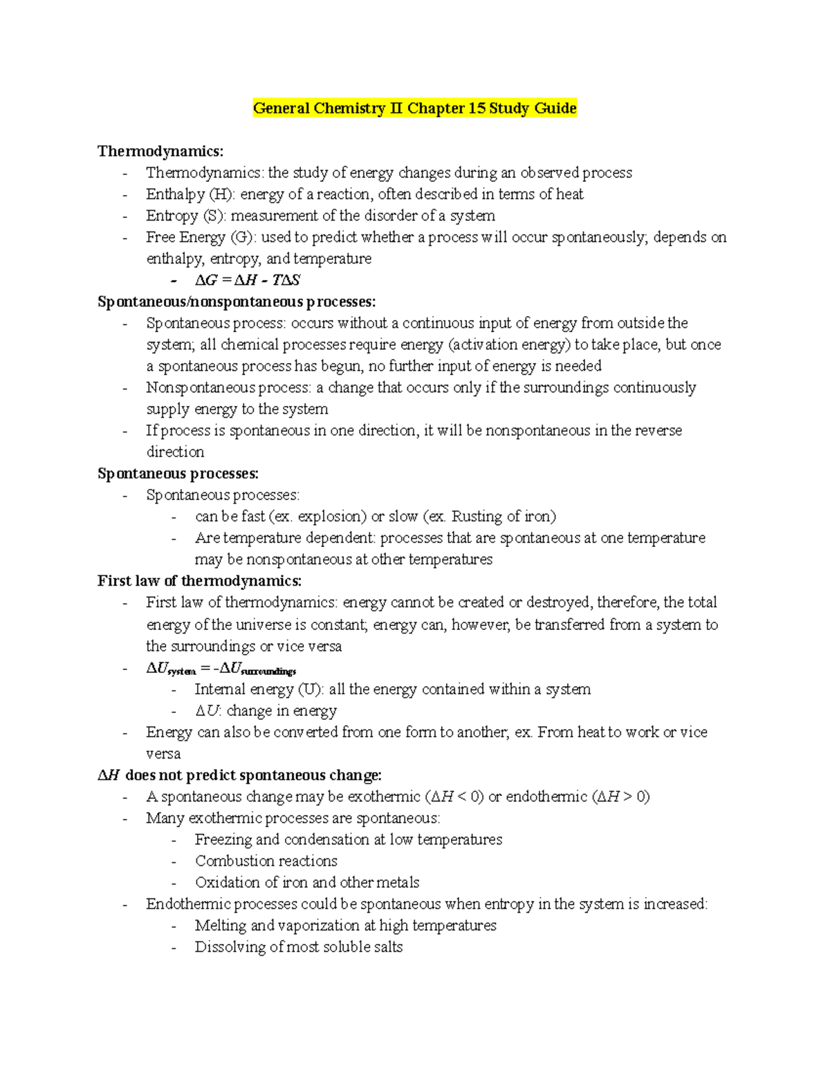 General Chemistry II Chapter 15 Study Guide Pt 8 - General Chemistry II ...