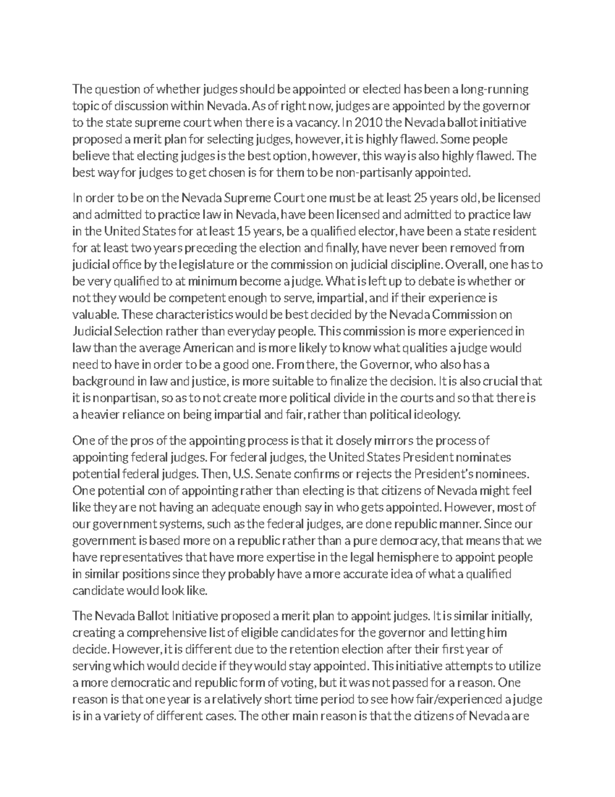 Essay 2 - Dr. Bowling - Online course - The question of whether judges ...