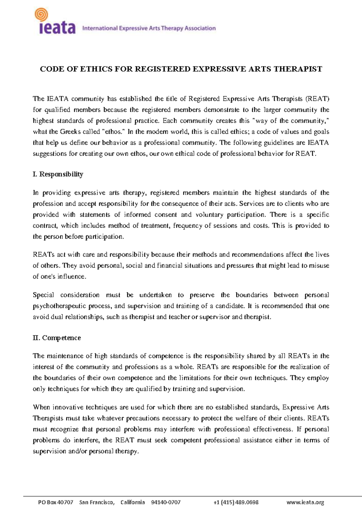 REAT code of ethics from Ieata - CODE OF ETHICS FOR REGISTERED ...