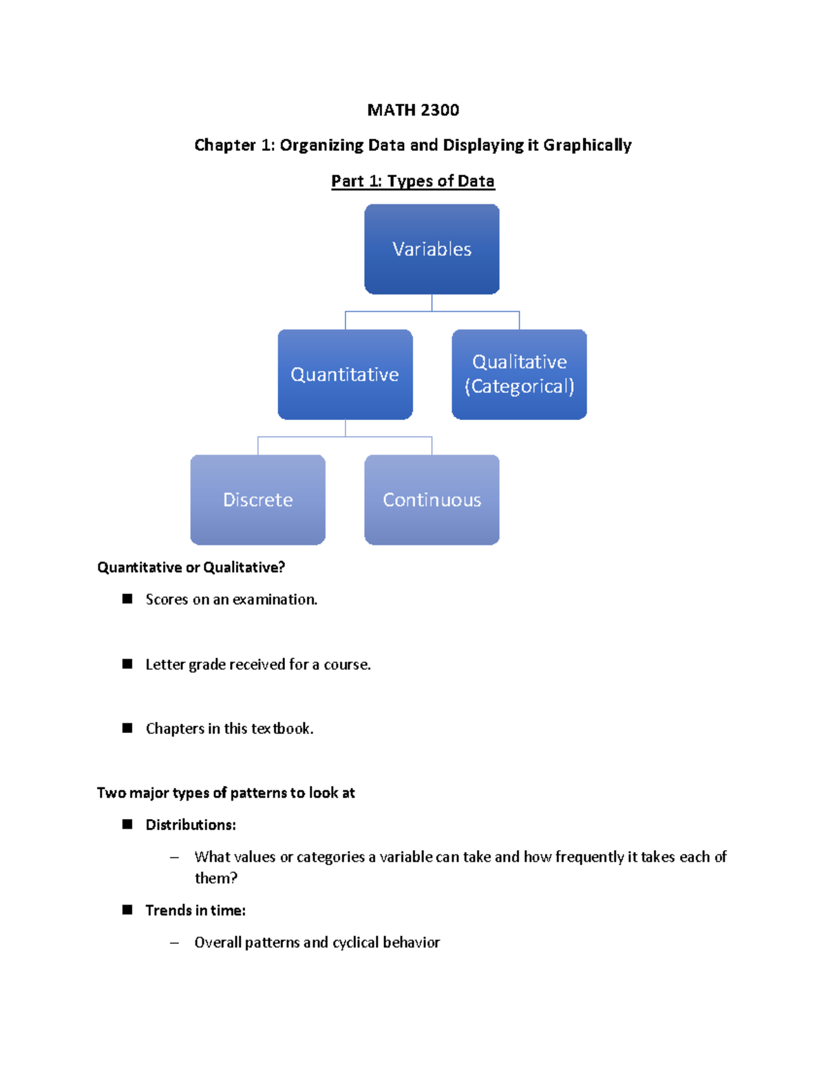 Chapter 1 (Blank Note) - MATH 2300 Chapter 1: Organizing Data and ...