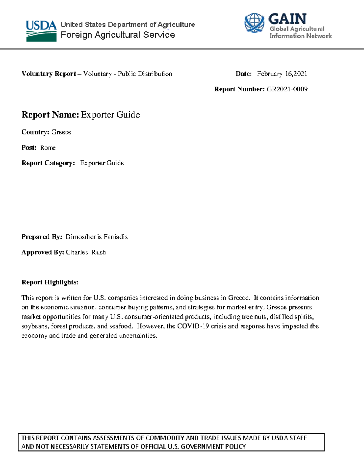 Exporter Guide Rome Greece 02-16-2021 - THIS REPORT CONTAINS ...
