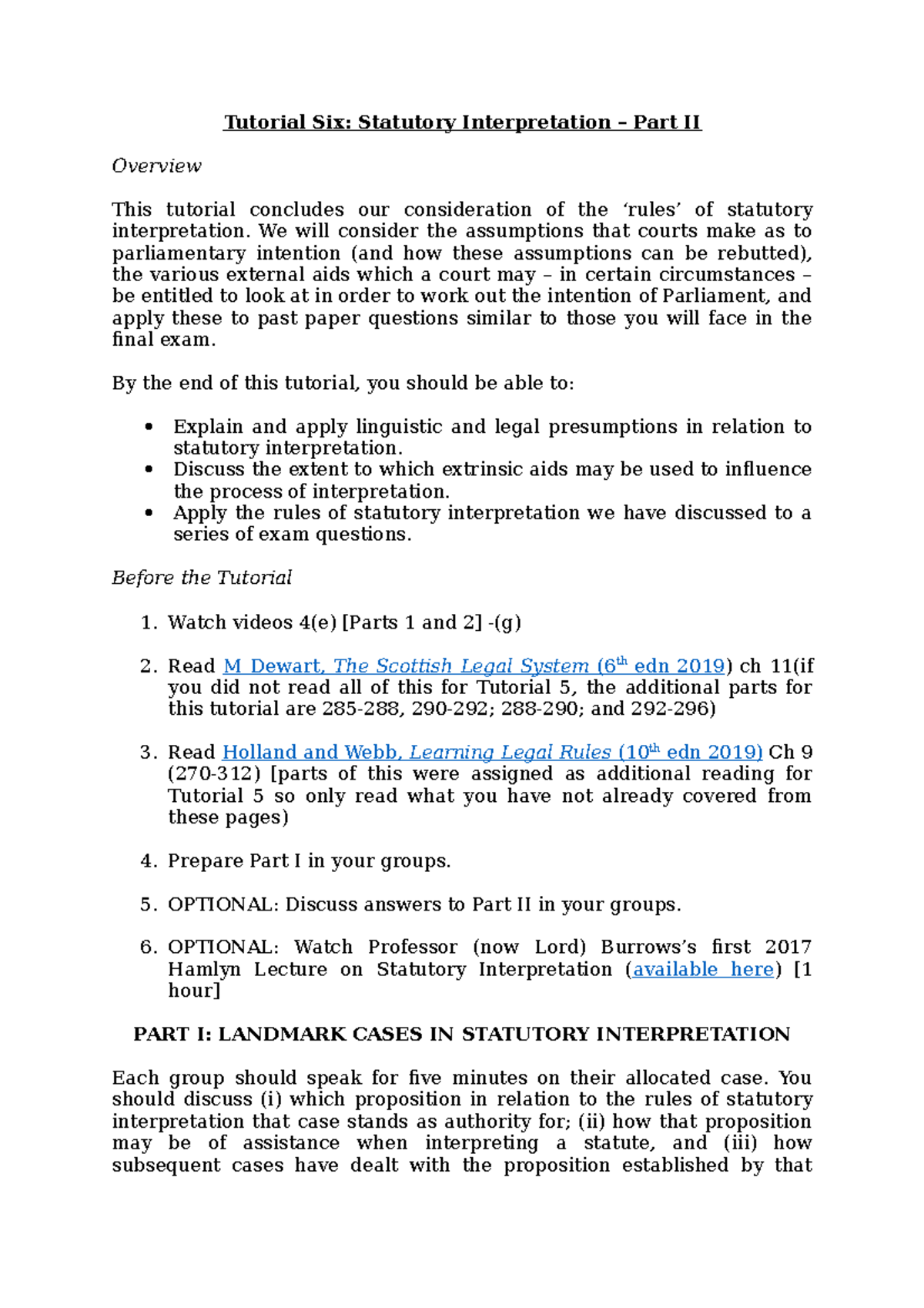 Tutorial 6 - Questions with instructions given by lecturer on what to ...