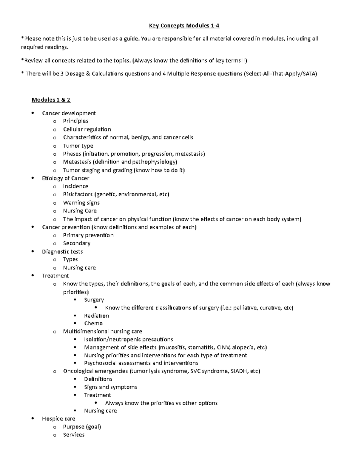 Key Concepts Mods 1-4 - Key Concepts Modules note this is just to be ...