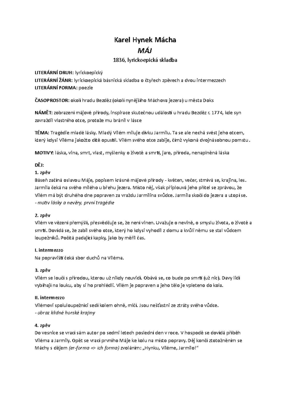 6. Karel Hynek Mácha - Máj - Karel Hynek Mácha MÁJ 1836, lyrickoepická ...