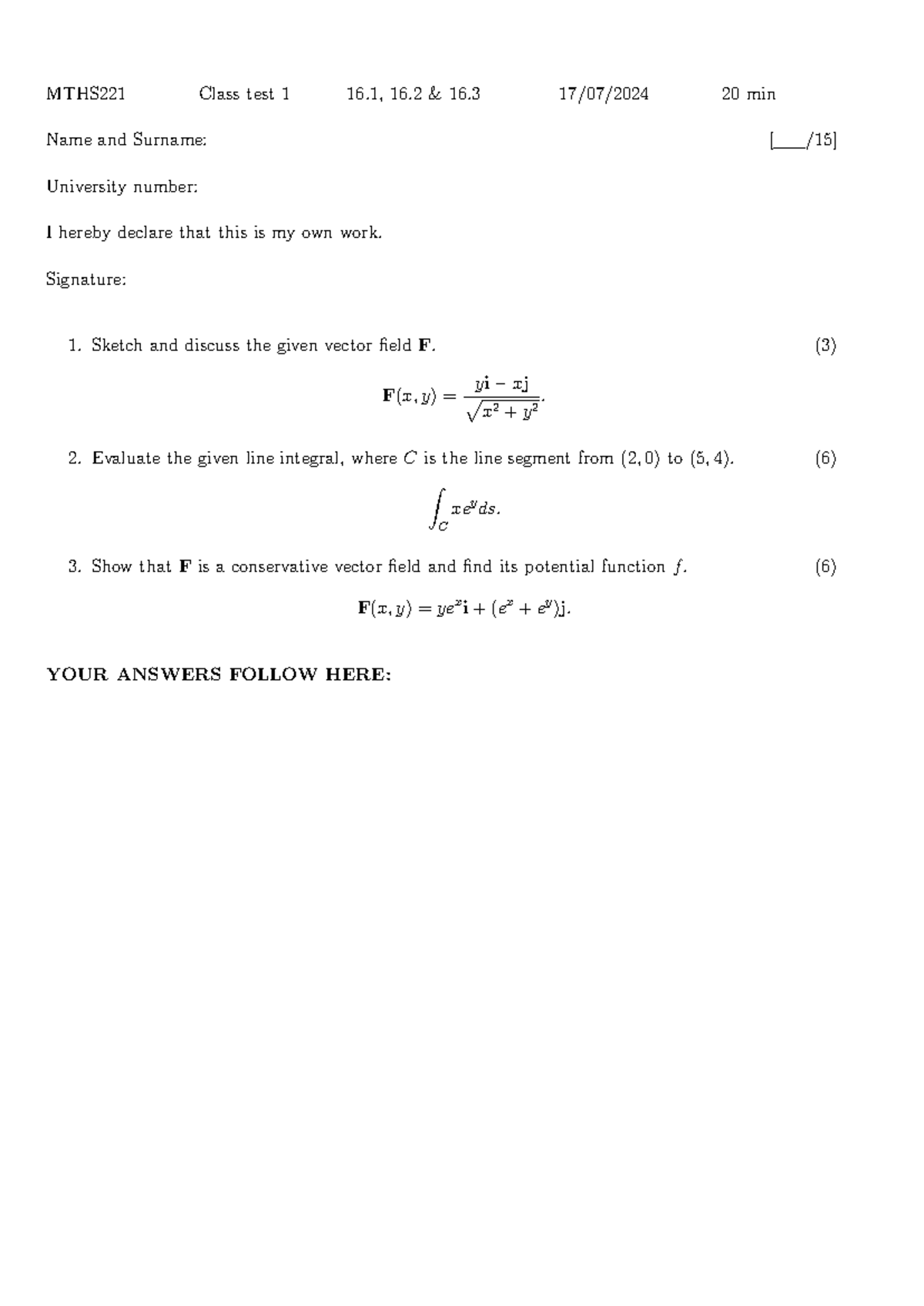 MTHS221 class test 1 2024 - MTHS221 Class test 1 16, 16 & 16 17/07/2024 ...