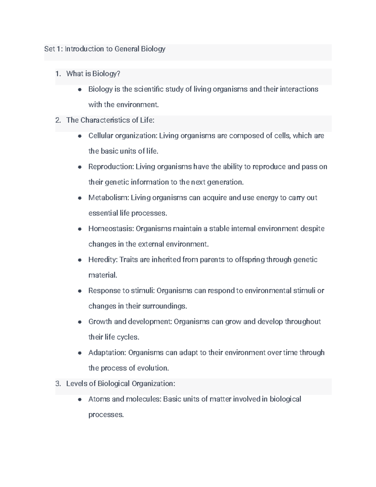 Set 1 Introduction to General Biology - Set 1: Introduction to General ...