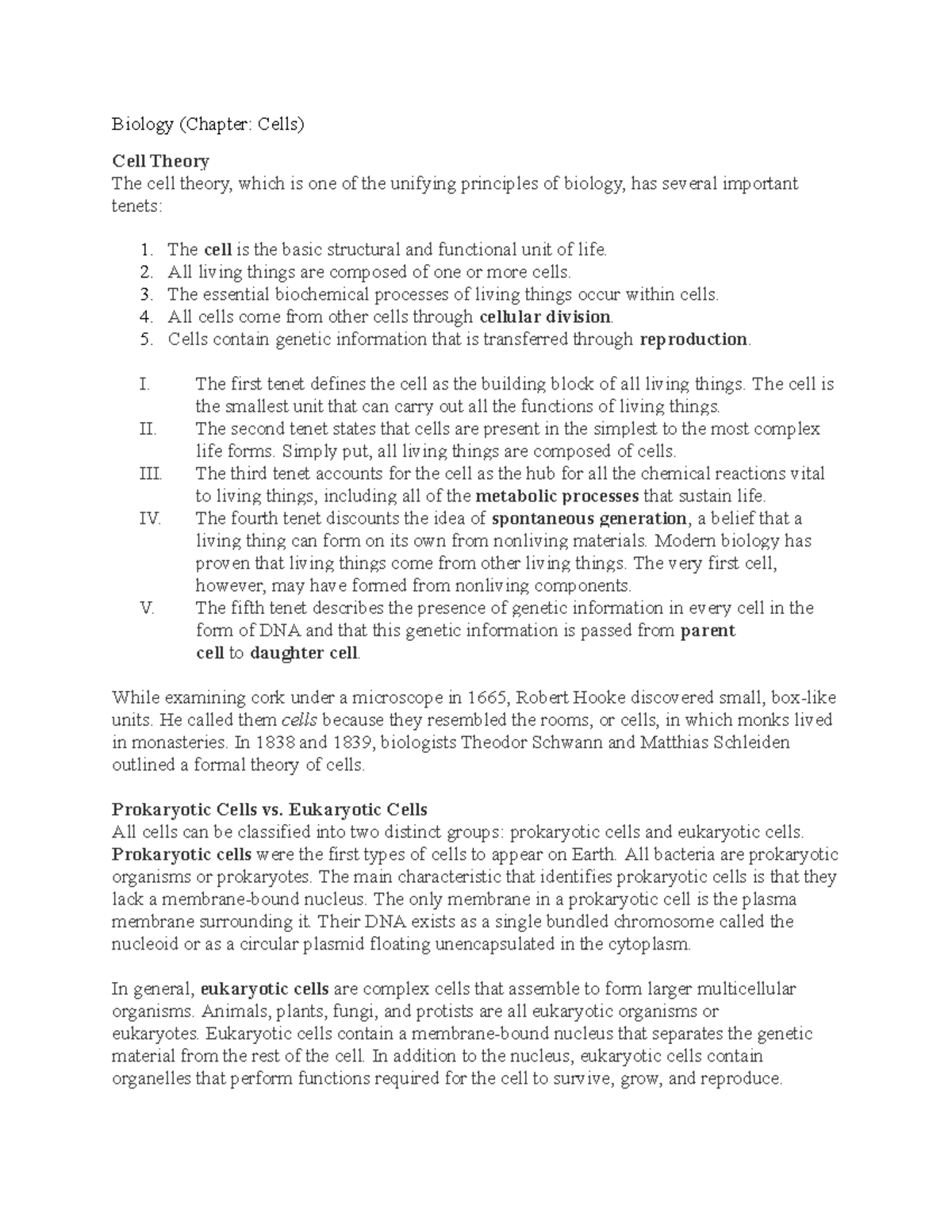 Biology Ch. Cells - Biology (Chapter: Cells) Cell Theory The cell ...