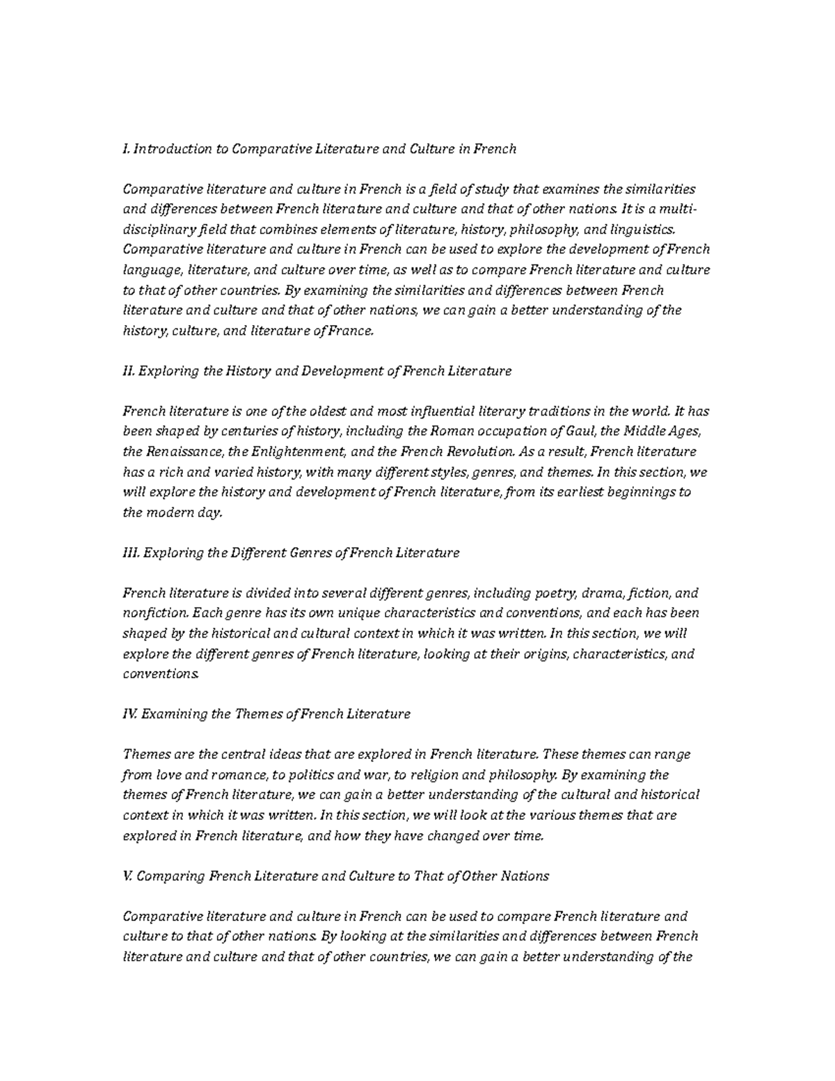 Comparative Literature and Culture Notes de cours - I. Introduction to ...