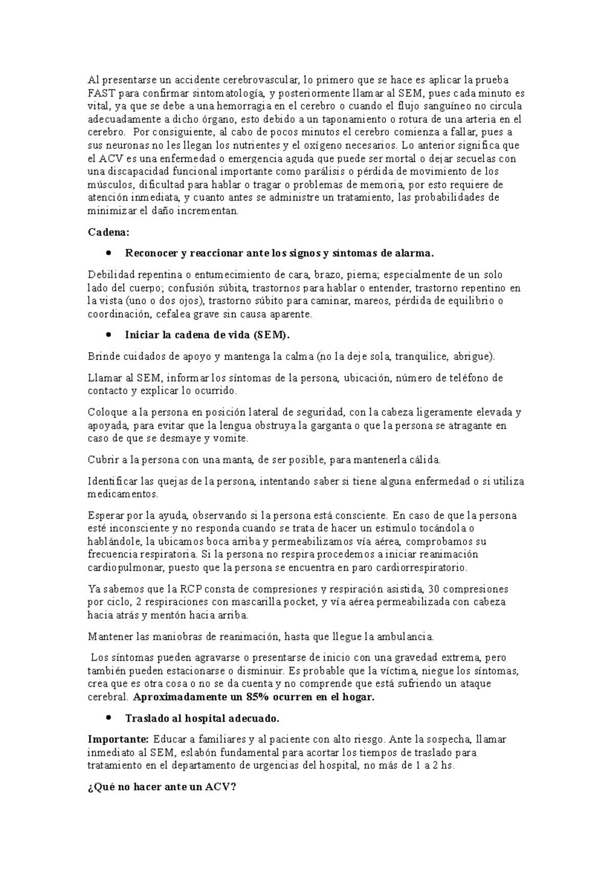 ACV - Resumen de cómo asistir un ACV - Al presentarse un accidente ...