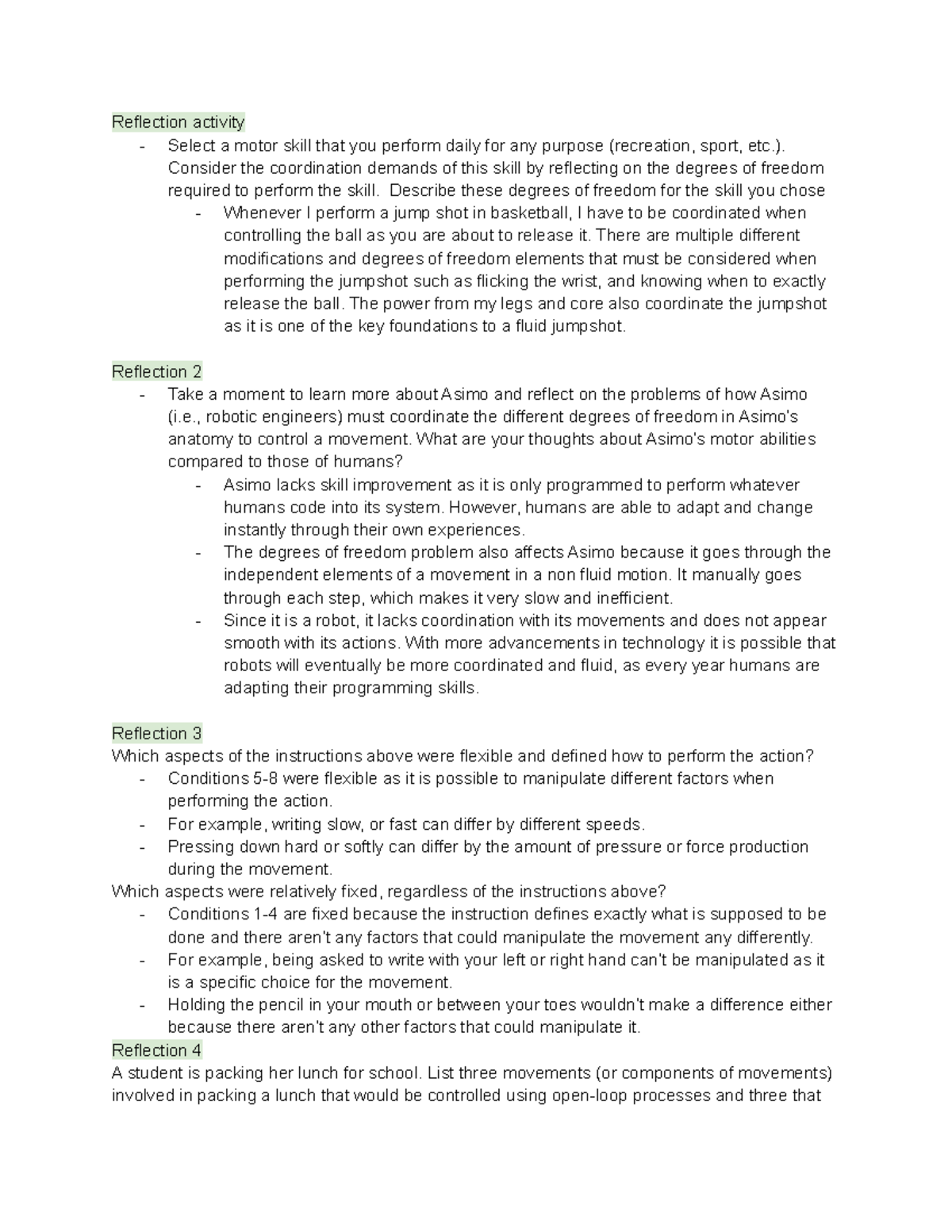 Kp161 module 4 reflections - Reflection activity - Select a motor skill ...