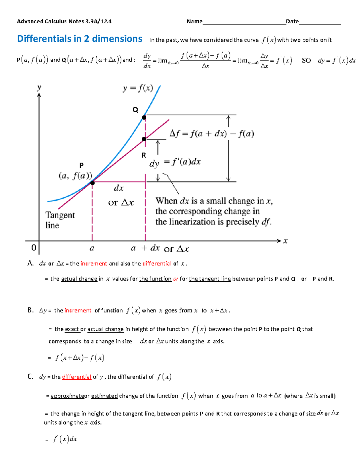 Differentials in 2 and 3 Dimensions - Advanced Calculus Notes 3.9A/12 ...
