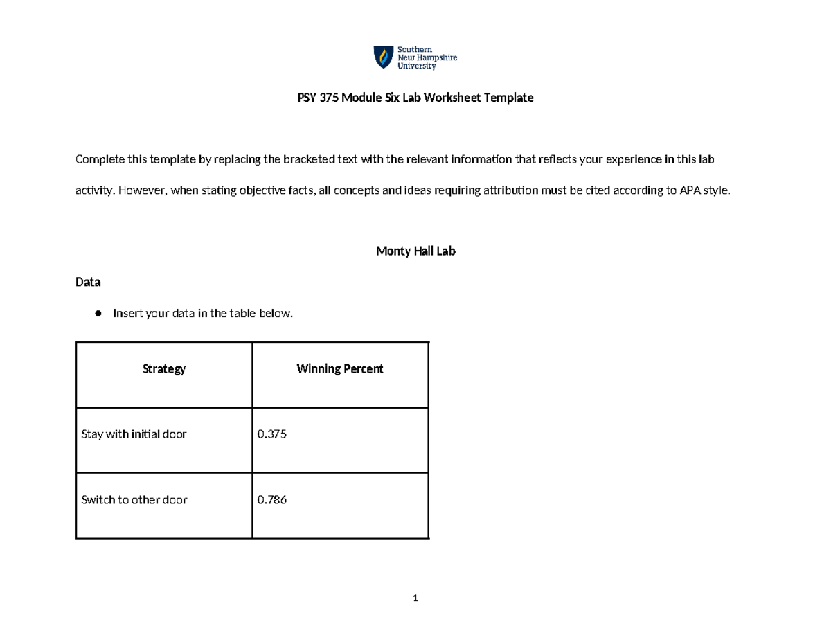 PSY 375 6-1 Module Six Lab Worksheet - However, when stating objective ...
