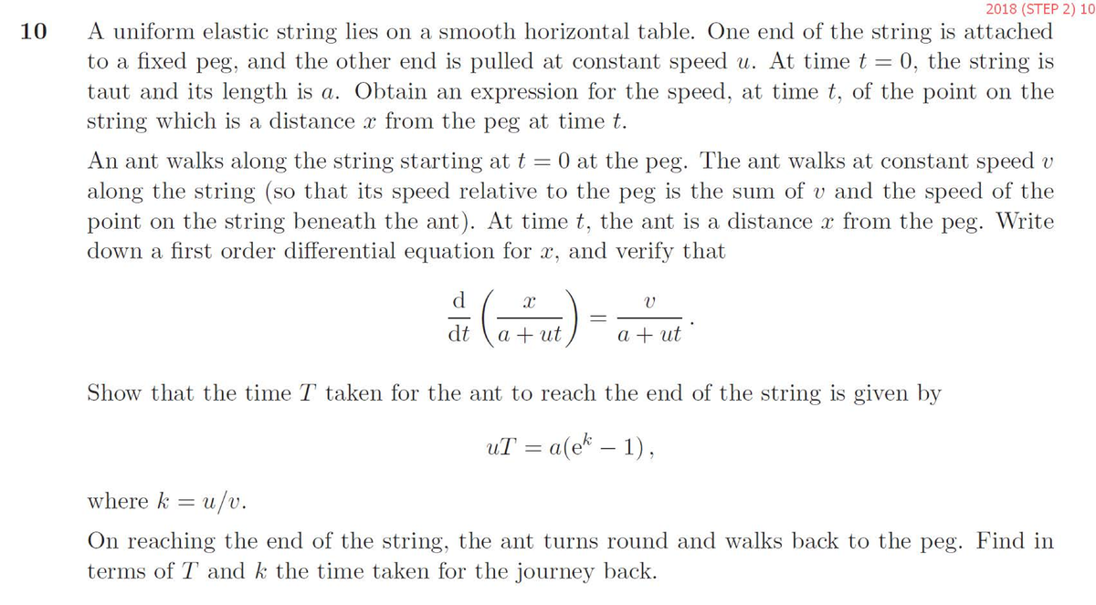 STEP 2 Megapack - Calculus in Mechanics - 2018 (STEP 2) 10 10 A uniform ...
