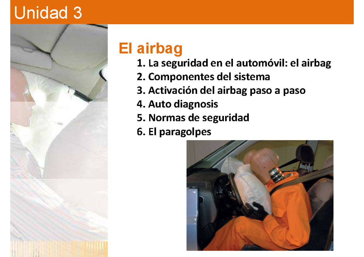 TEMA 3 EL Airbag Y LOS Paragolpes - Unidad 3 1. La seguridad en el automóvil: el airbag 2. - Studocu