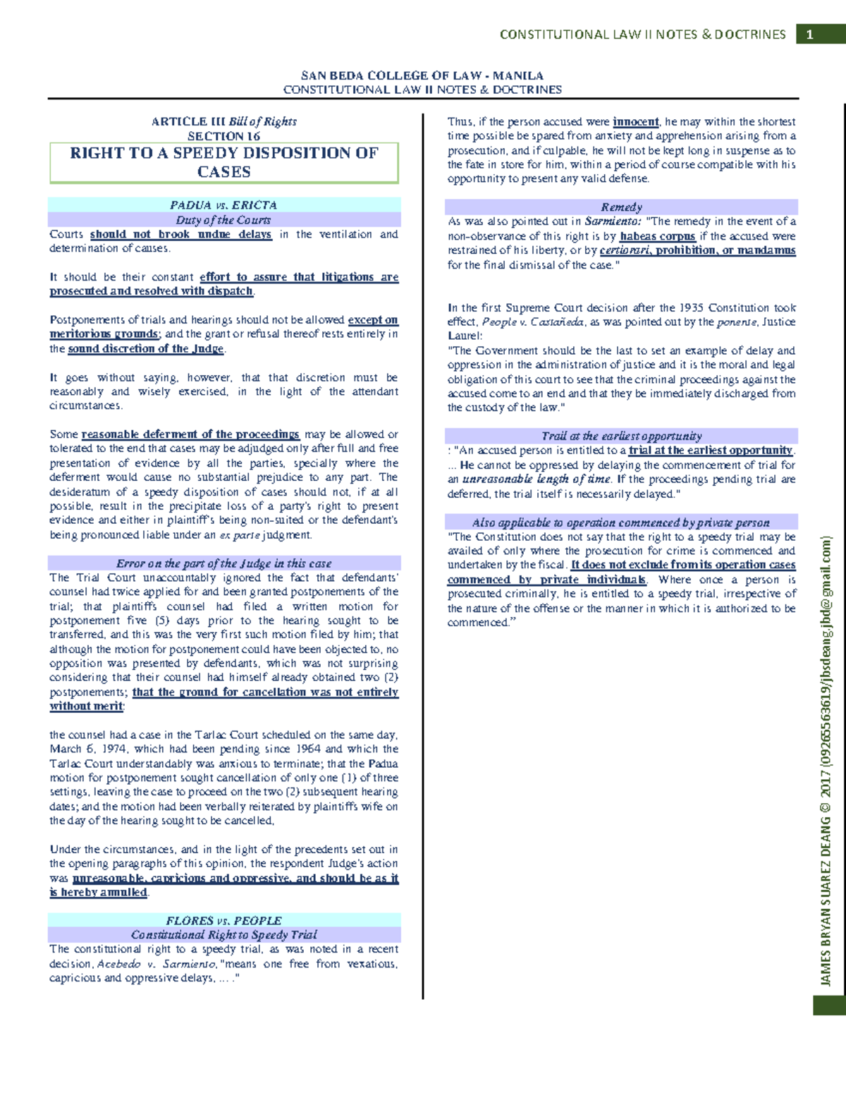 Pdfcoffee - hehe - JAMES BRYAN SUAREZ DEANG © 2017 (09265563619/jbsdeang@gmail) CONSTITUTIONAL ...