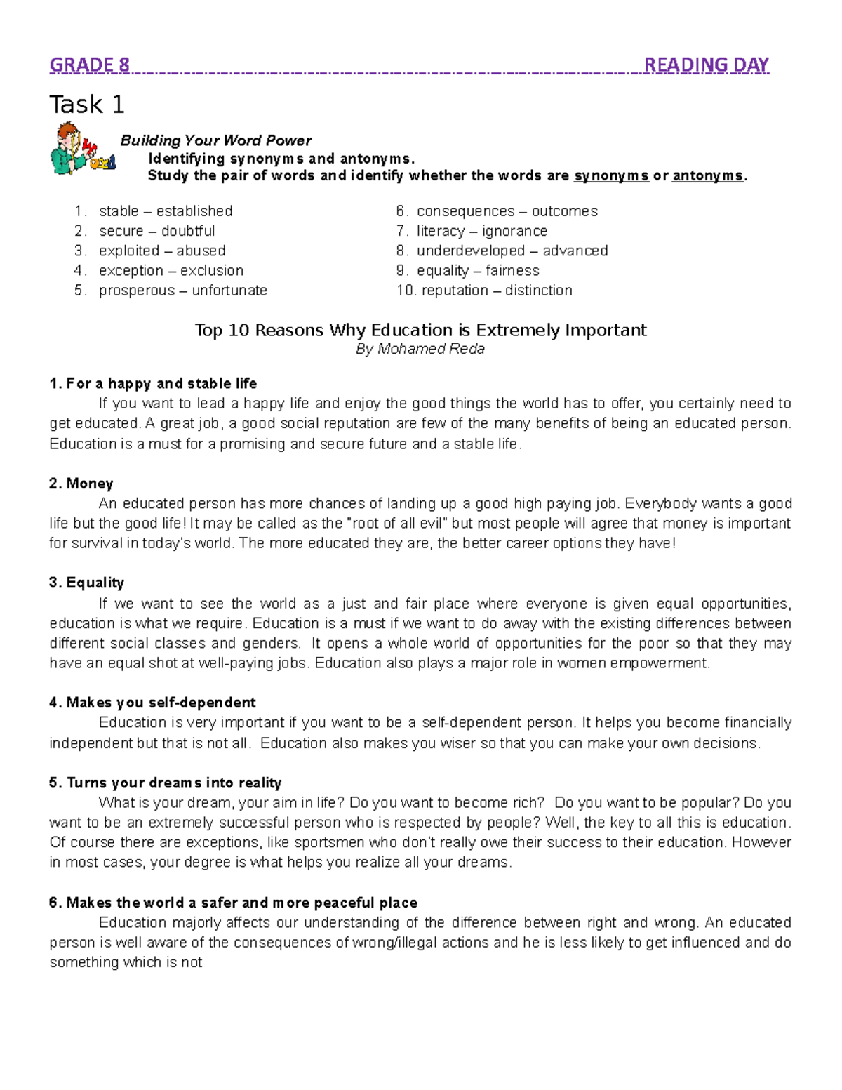 Noting details exercise - English For Teachers - University of the ...