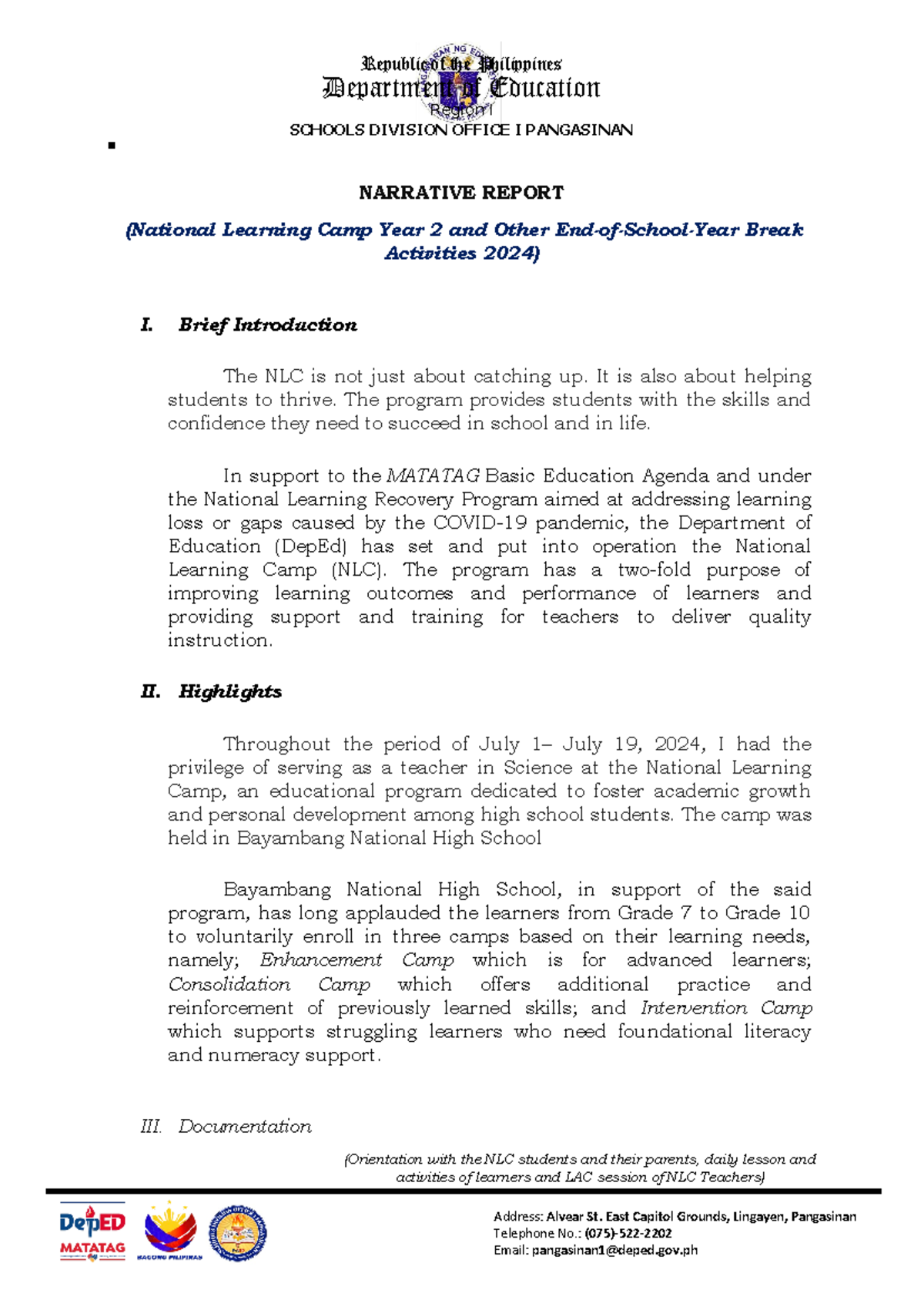 Enclosure 21 Narrative Report for the Grant of Service Credits ...