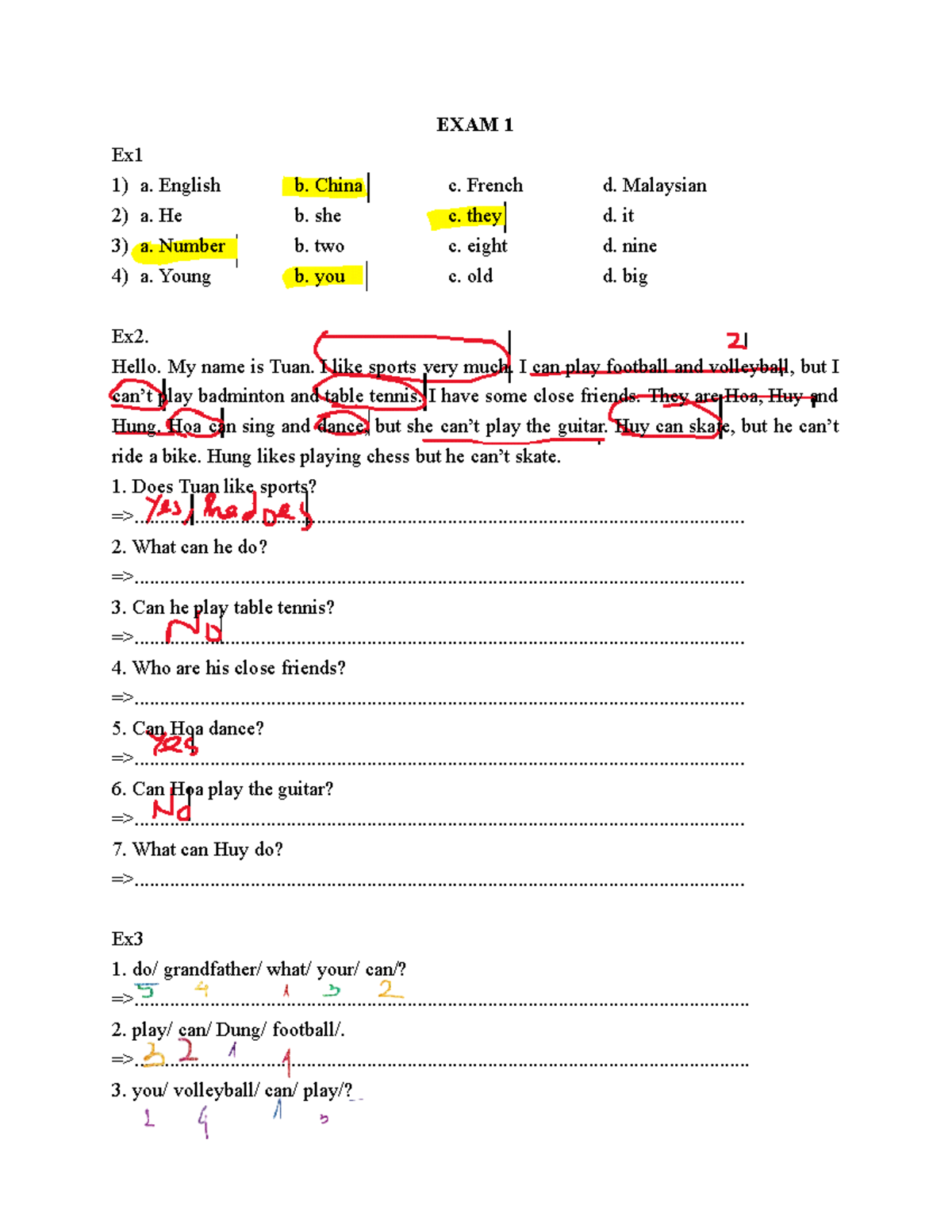 EXAM 1 - abcd - EXAM 1 Ex a. English b. China c. French d. Malaysian a ...