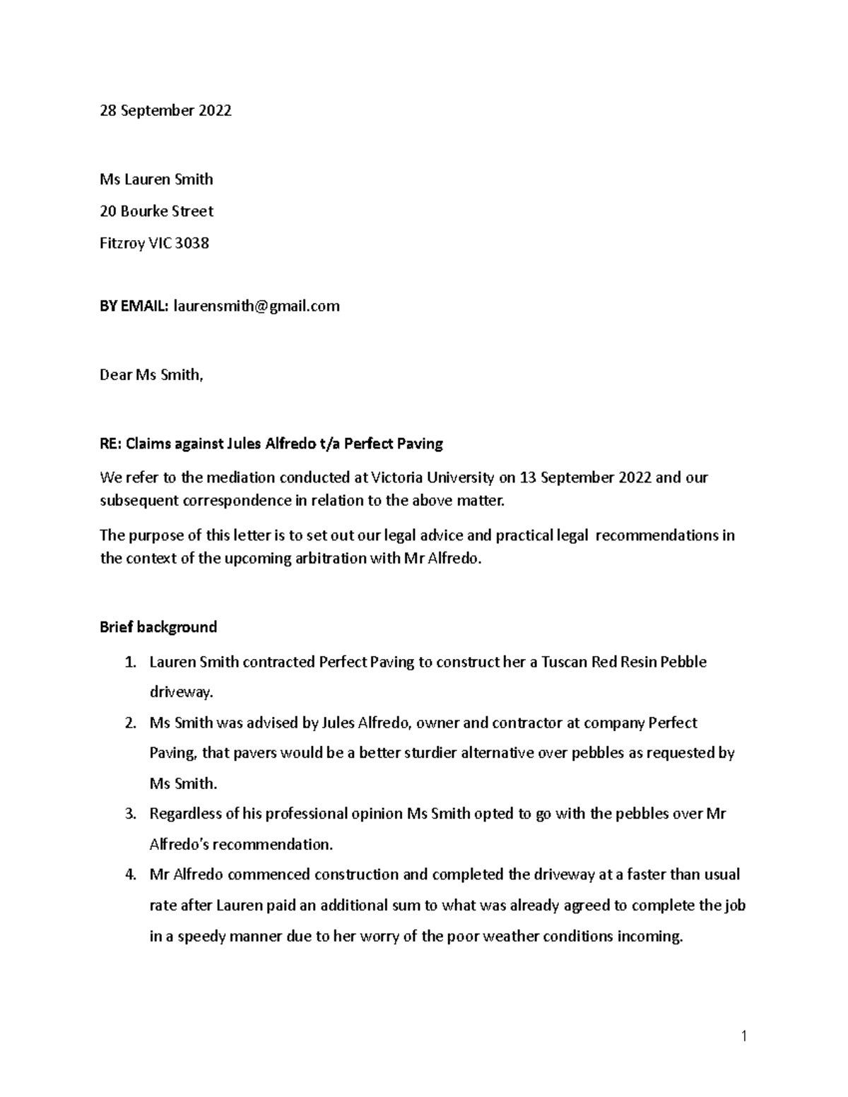 Letter of Advice LLW3002 - 28 September 2022 Ms Lauren Smith 20 Bourke ...