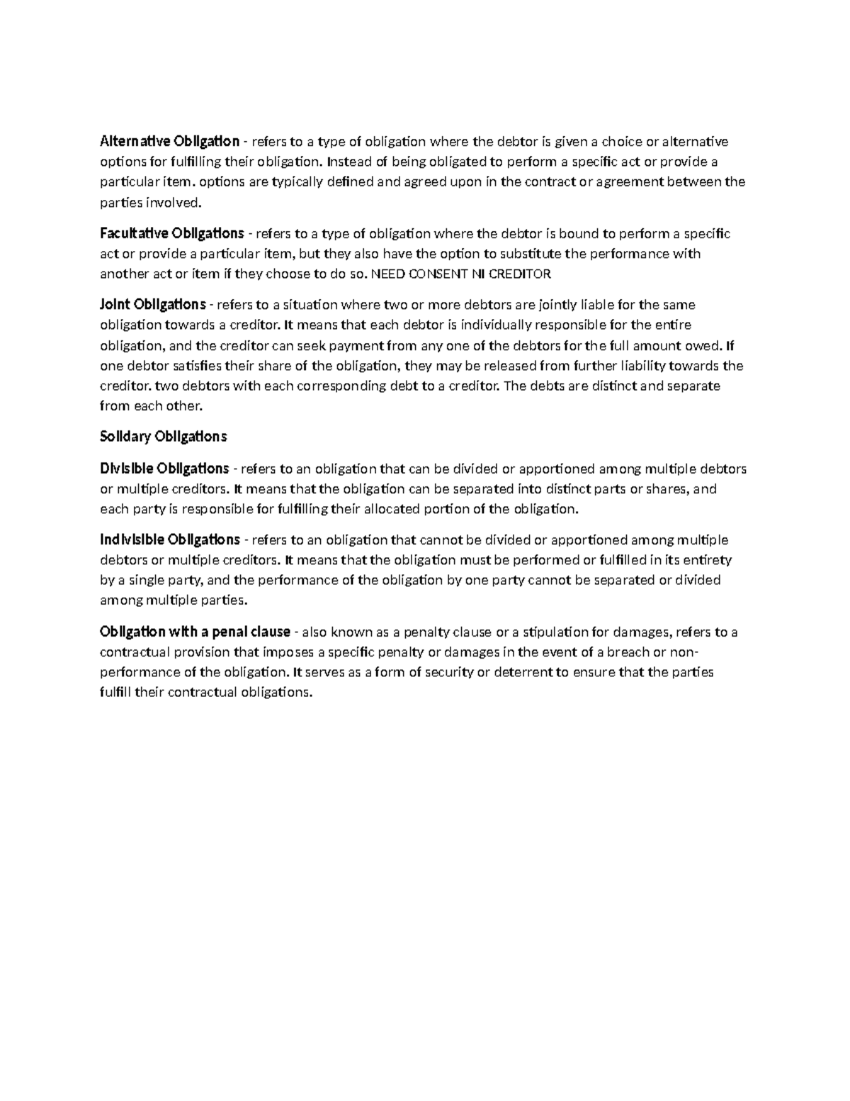 Types OF Obligations - notes - Alternative Obligation - refers to a ...