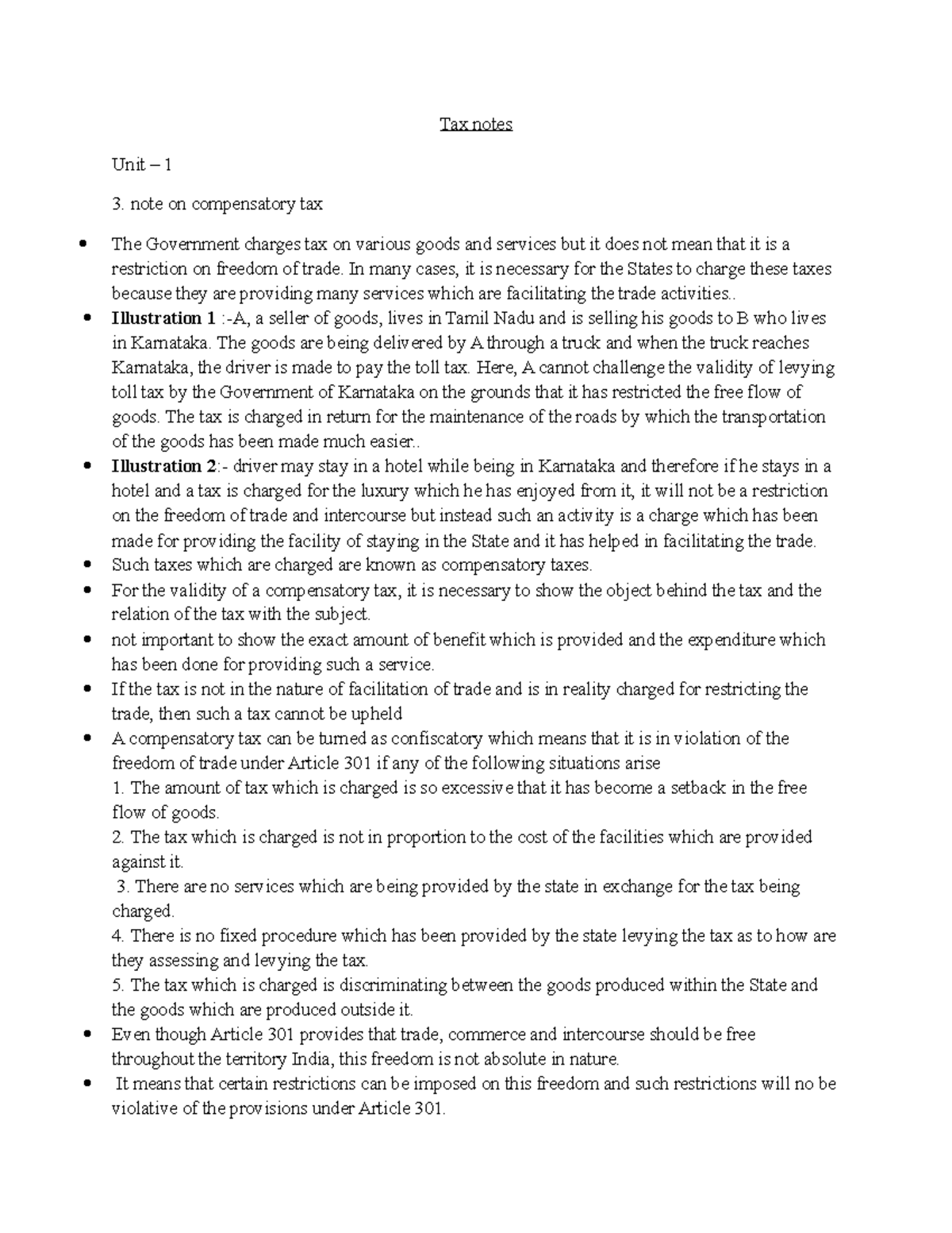 Tax notes by Vimala - Tax notes Unit – 1 note on compensatory tax The ...