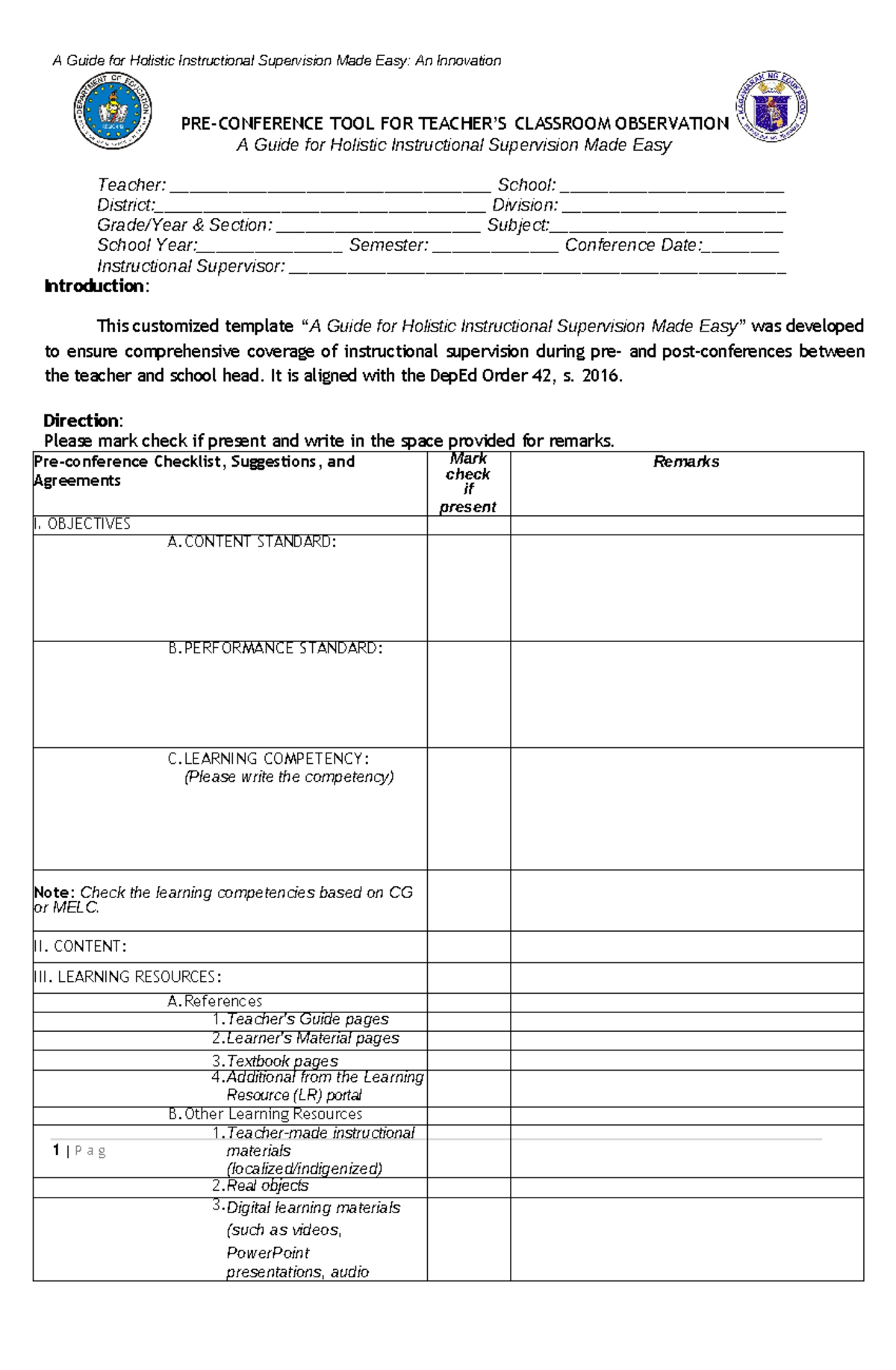 Preconference-TOOL-1 - Template 1 | P a g e PRE-CONFERENCE TOOL FOR ...