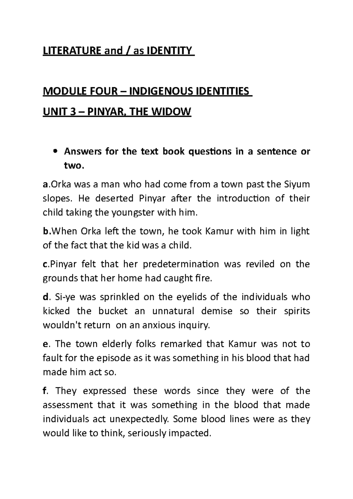 Literature and as Identity - Module 4 - Unit 3 -Notes - English ...