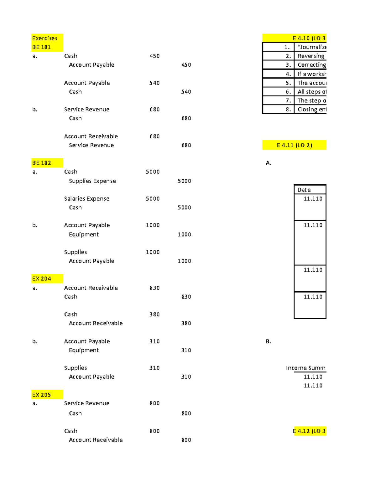 Correcting Entries-accounting - Exercises E 4 (LO 3) BE 181 1 ...