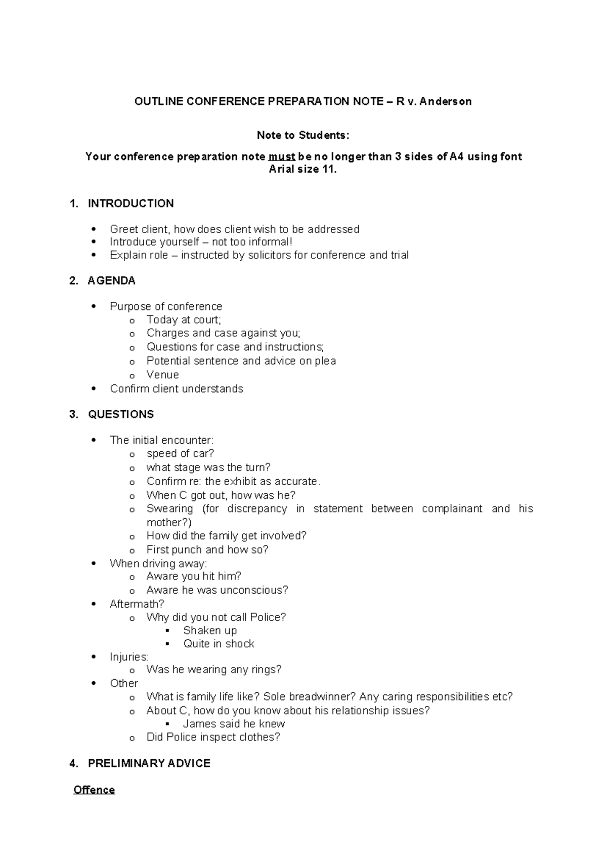 Anderson Conference Prep Note - OUTLINE CONFERENCE PREPARATION NOTE – R ...
