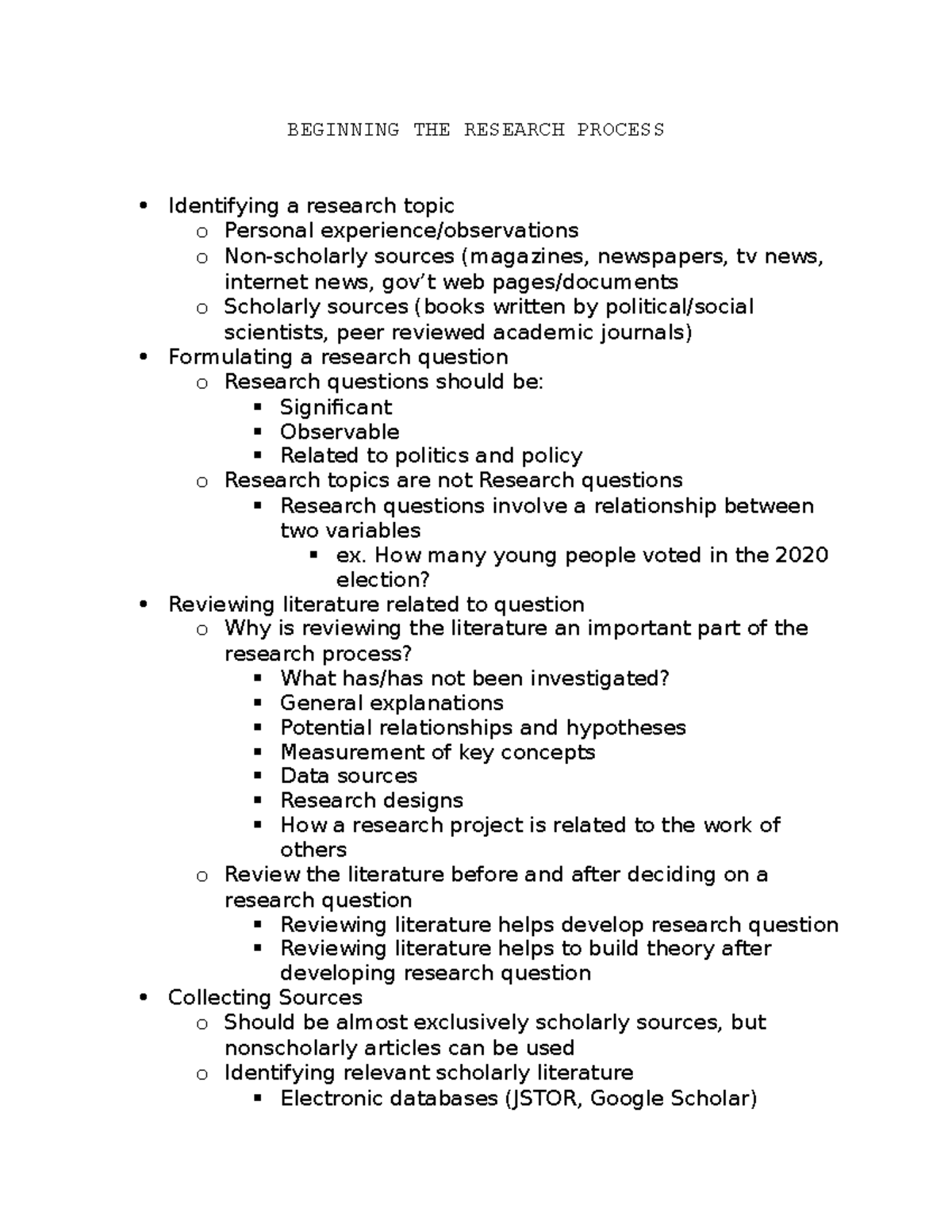 Beginning THE Research Process - BEGINNING THE RESEARCH PROCESS ...