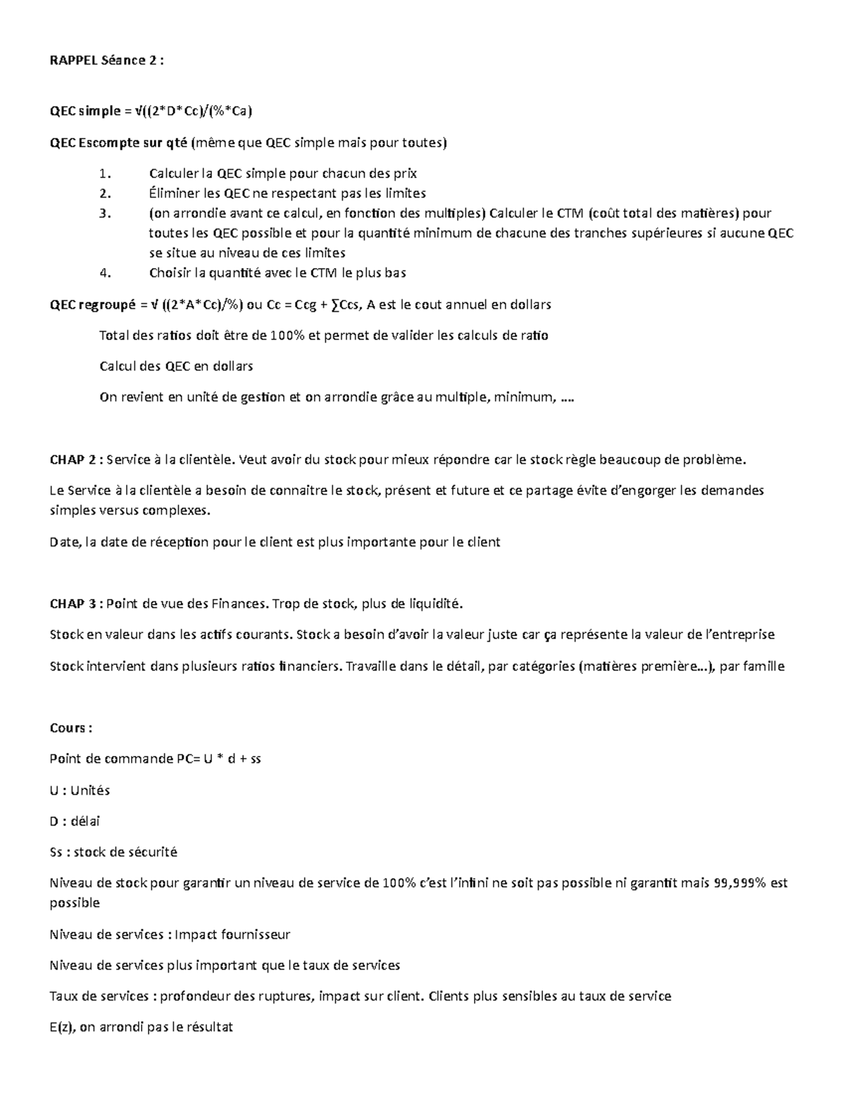Seance 3 - Notes de cours 3 - RAPPEL Séance 2 : QEC simple = √((2*D*Cc ...