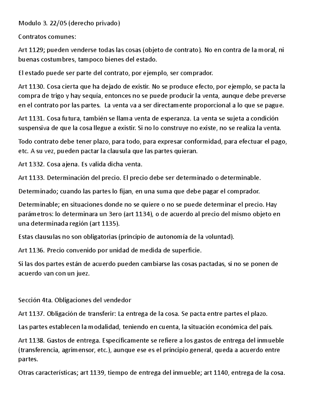 22-05. (Modulo 3) - notas de clase - Modulo 3. 22/05 (derecho privado) Contratos comunes: Art ...