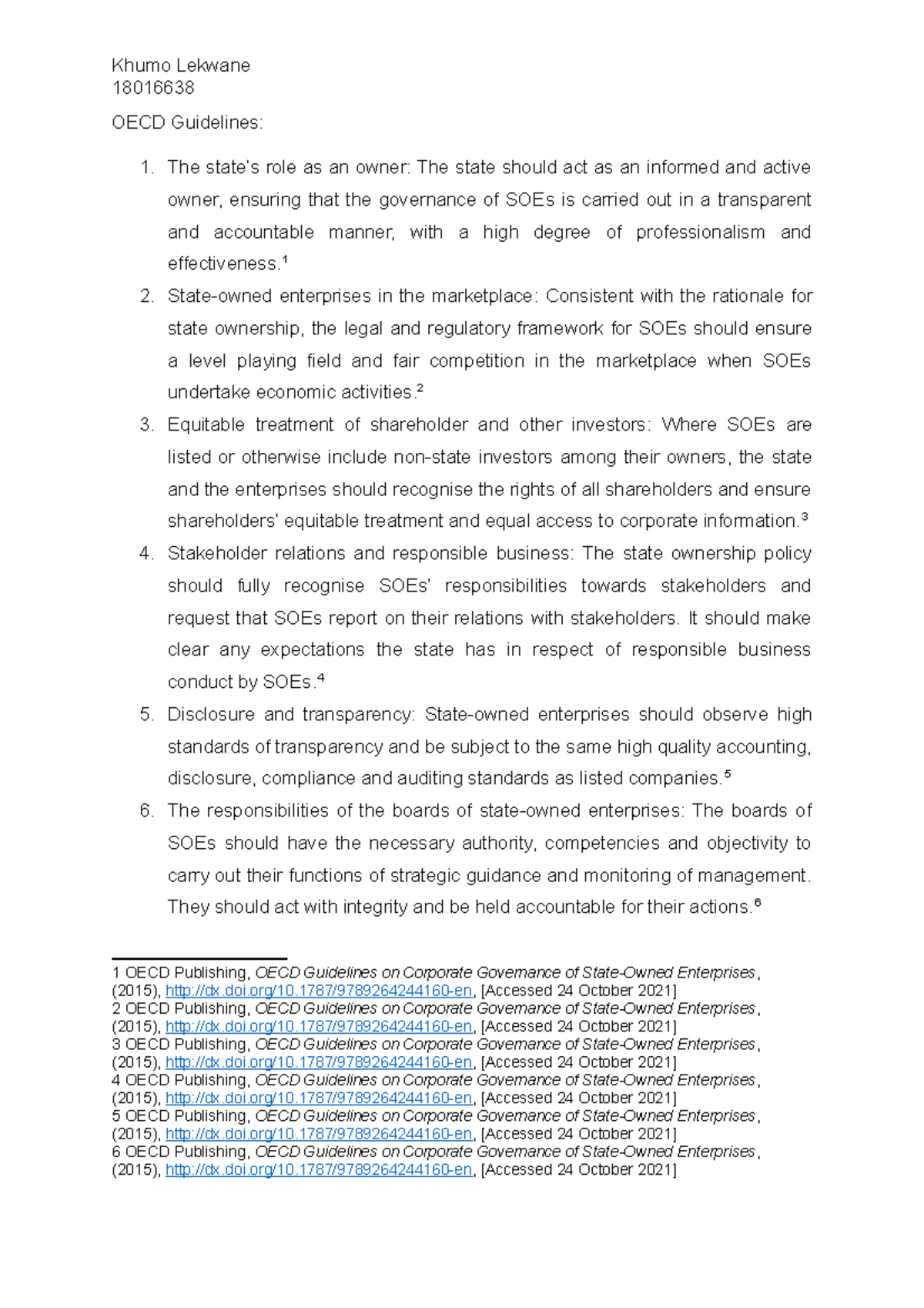 OECD Guidelines - Khumo Lekwane 18016638 OECD Guidelines: The state’s ...