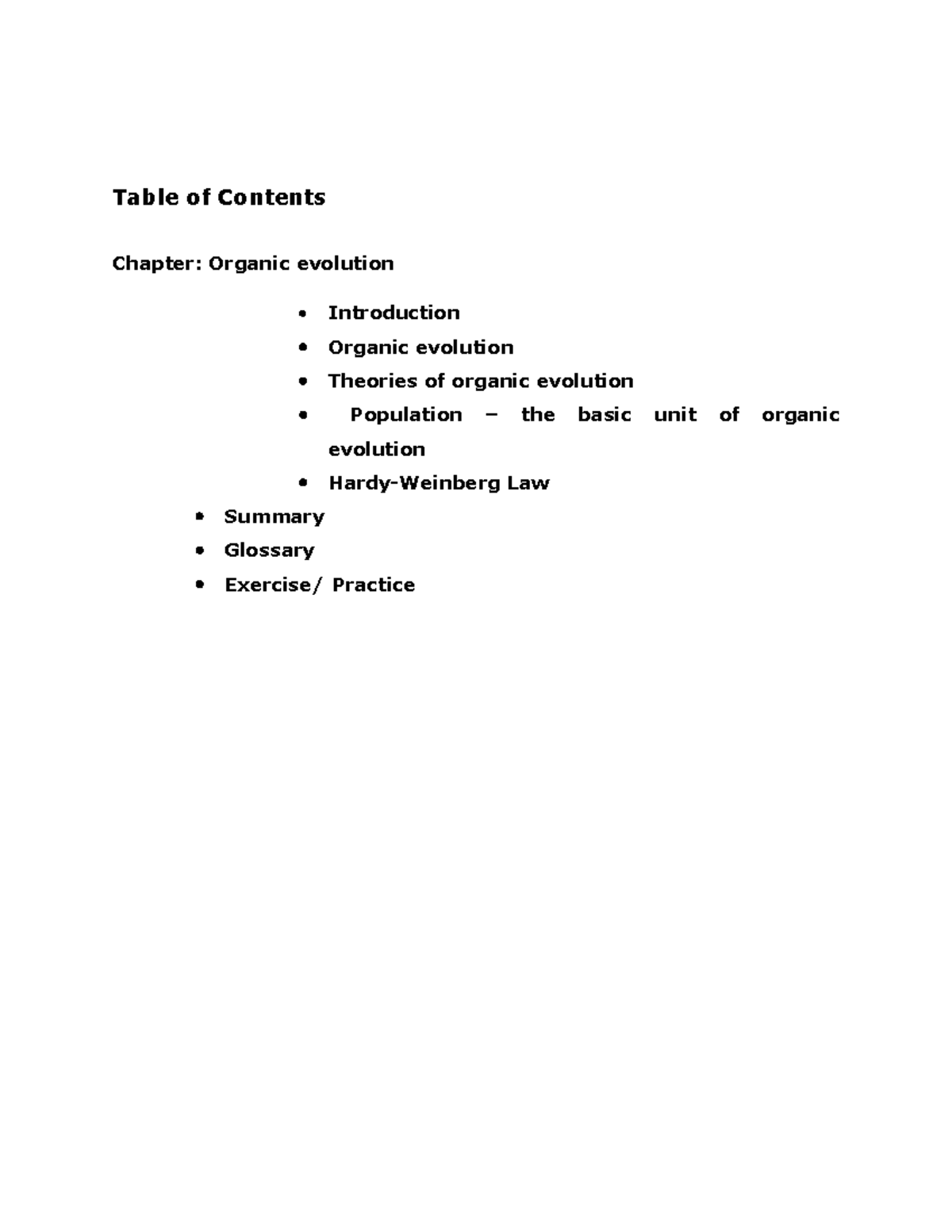Unit - 2 Organic evolution - Table of Contents Chapter: Organic evolution Introduction Organic ...