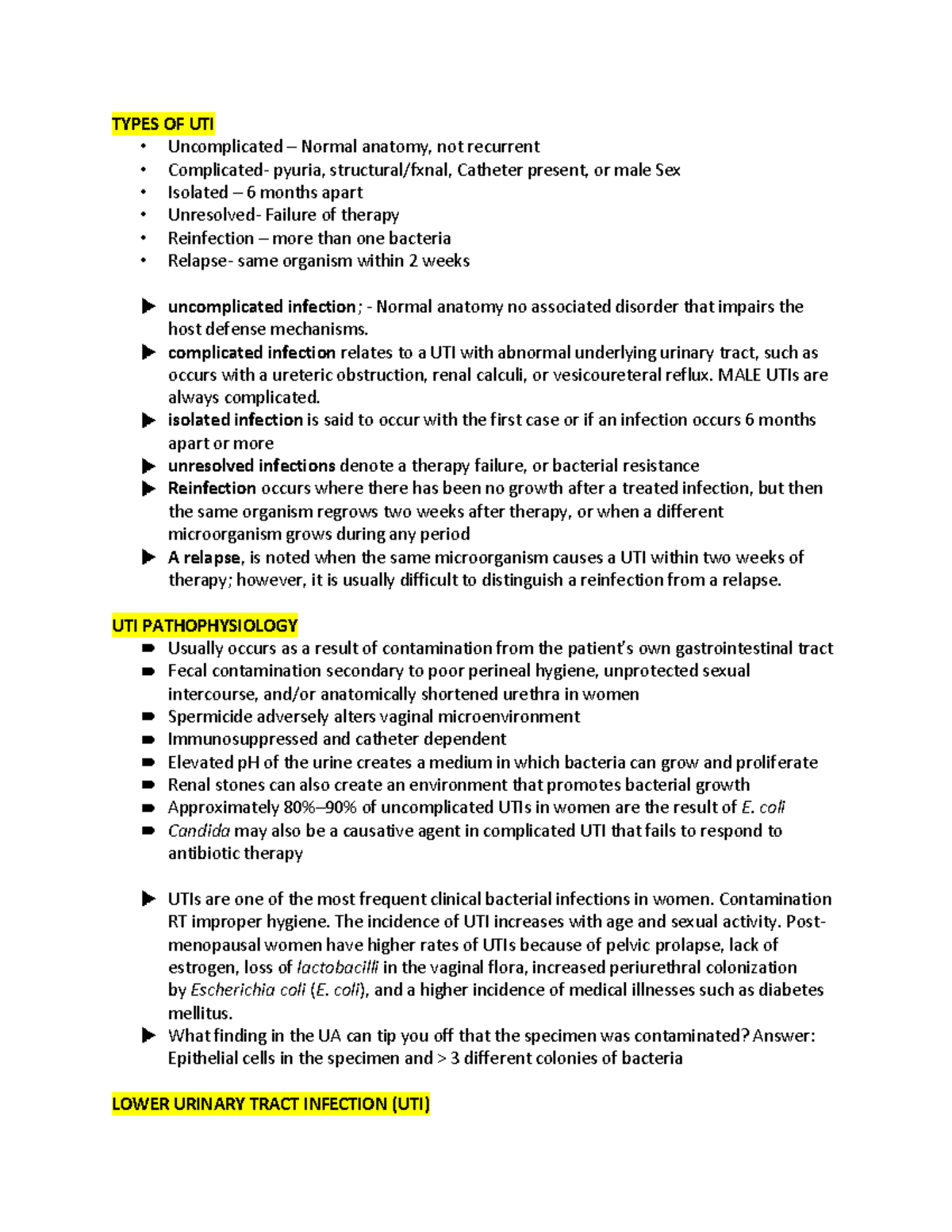 GU PART 1 - Lecture notes 1-3 - TYPES OF UTI Uncomplicated – Normal ...