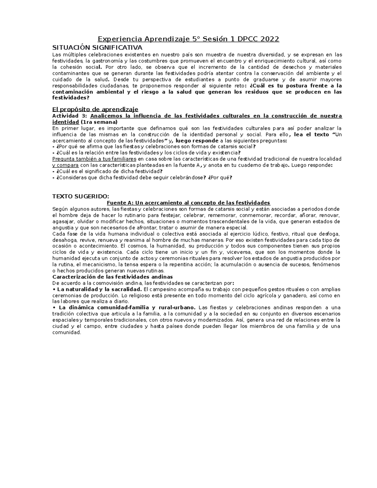 Experiencia Aprendizaje 5° Sesión 25 DPCC 2022 - Experiencia Aprendizaje 5° Sesión 1 DPCC 2022 ...