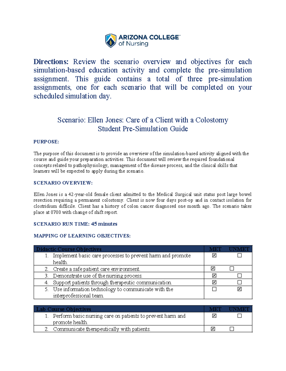 Pre-Simulation Guide - pre sim work - Directions: Review the scenario ...